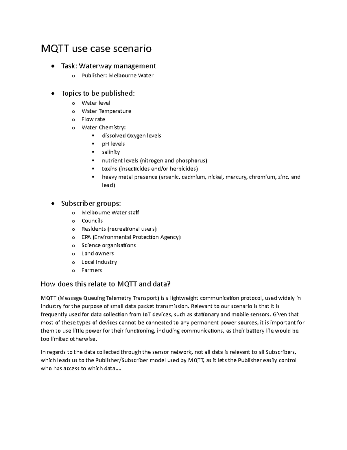 MQTT - a use case scenario - MQTT use case scenario • Task: Waterway ...