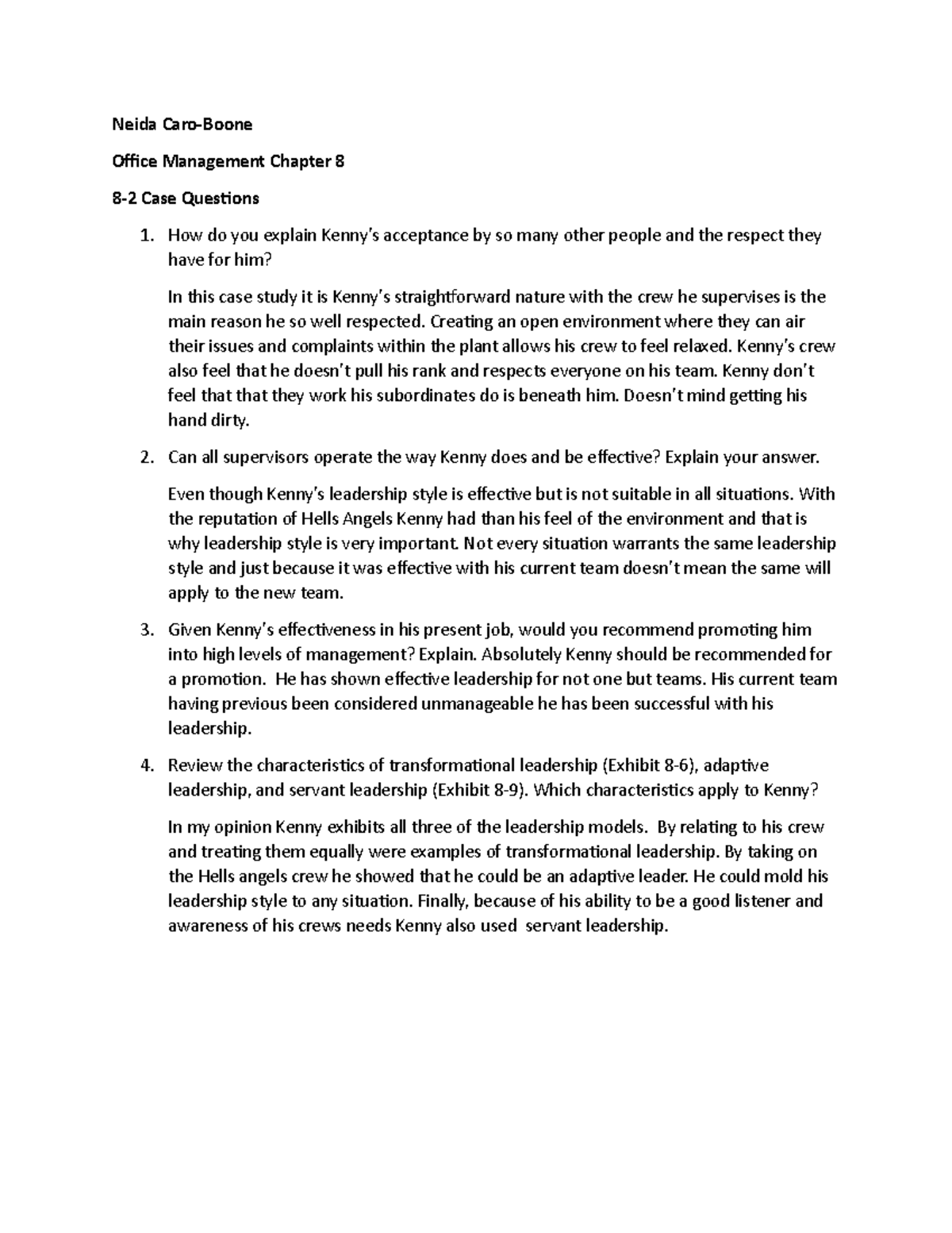 Office Mngmt Chapter 8 Casestudy 8-2 - Neida Caro-Boone Office ...