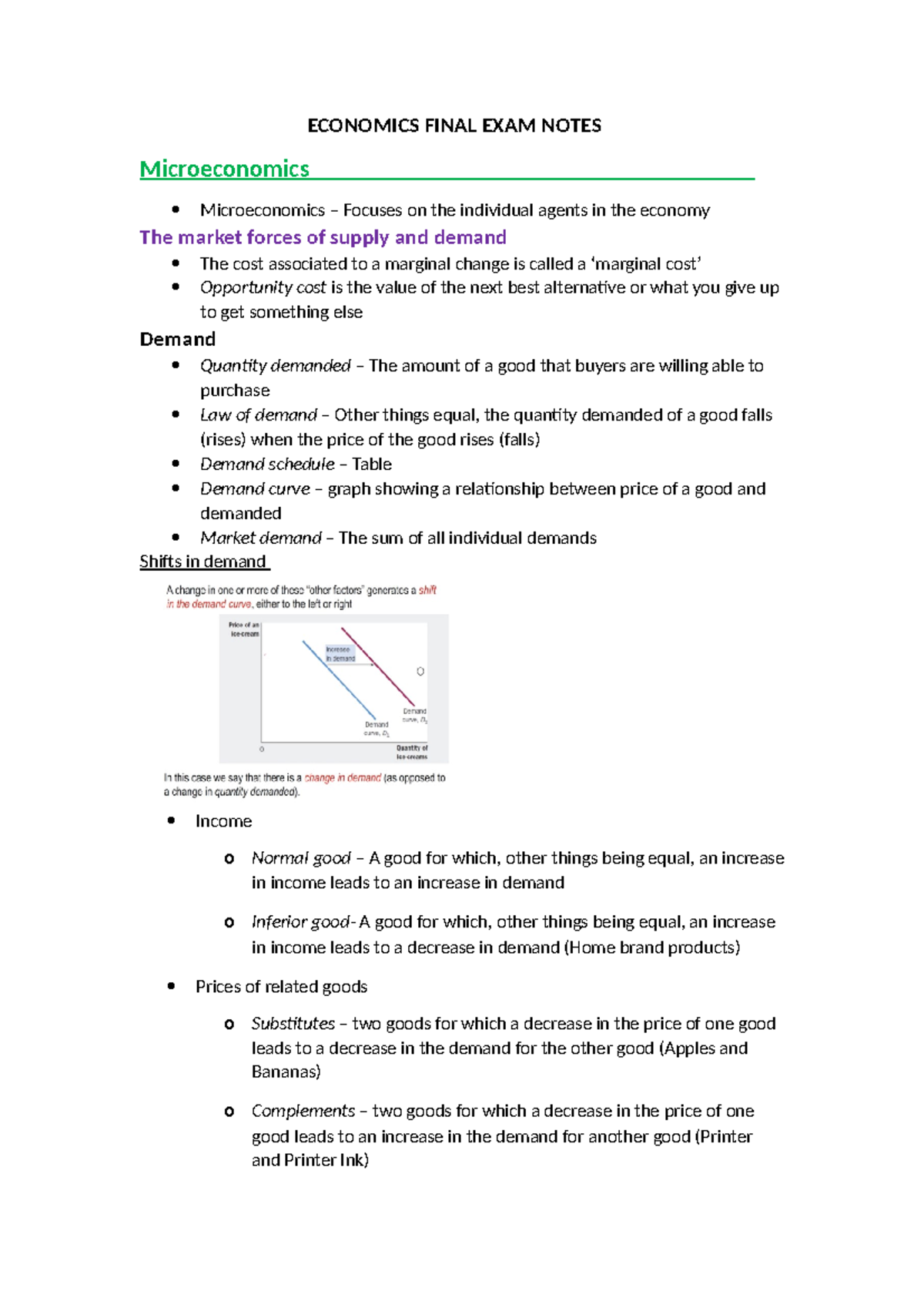 Econ notes-1 - Econ notes-1 - ECONOMICS FINAL EXAM NOTES Microeconomics ...