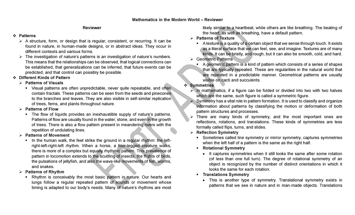 Mathematics in the Modern World [Pointers and Reviewer] copy ...
