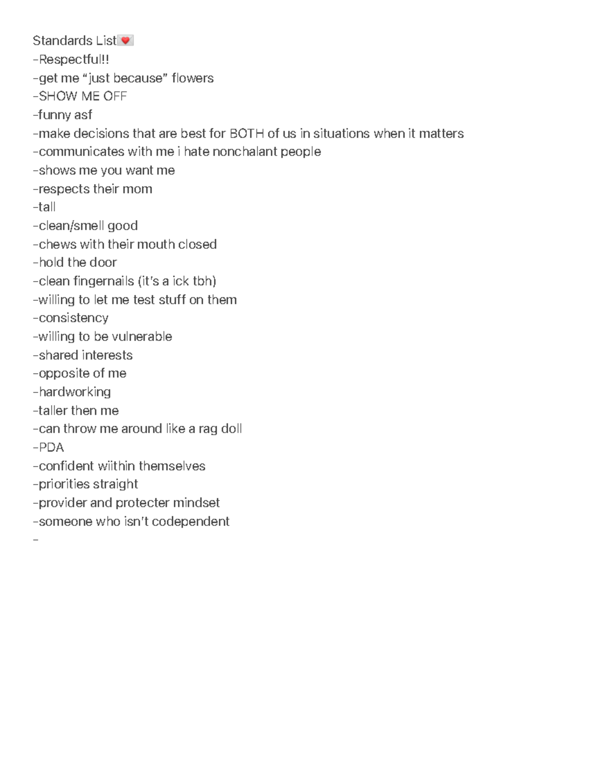 Standards List💌 2 - Standards List -Respectful!! -get me “just because ...