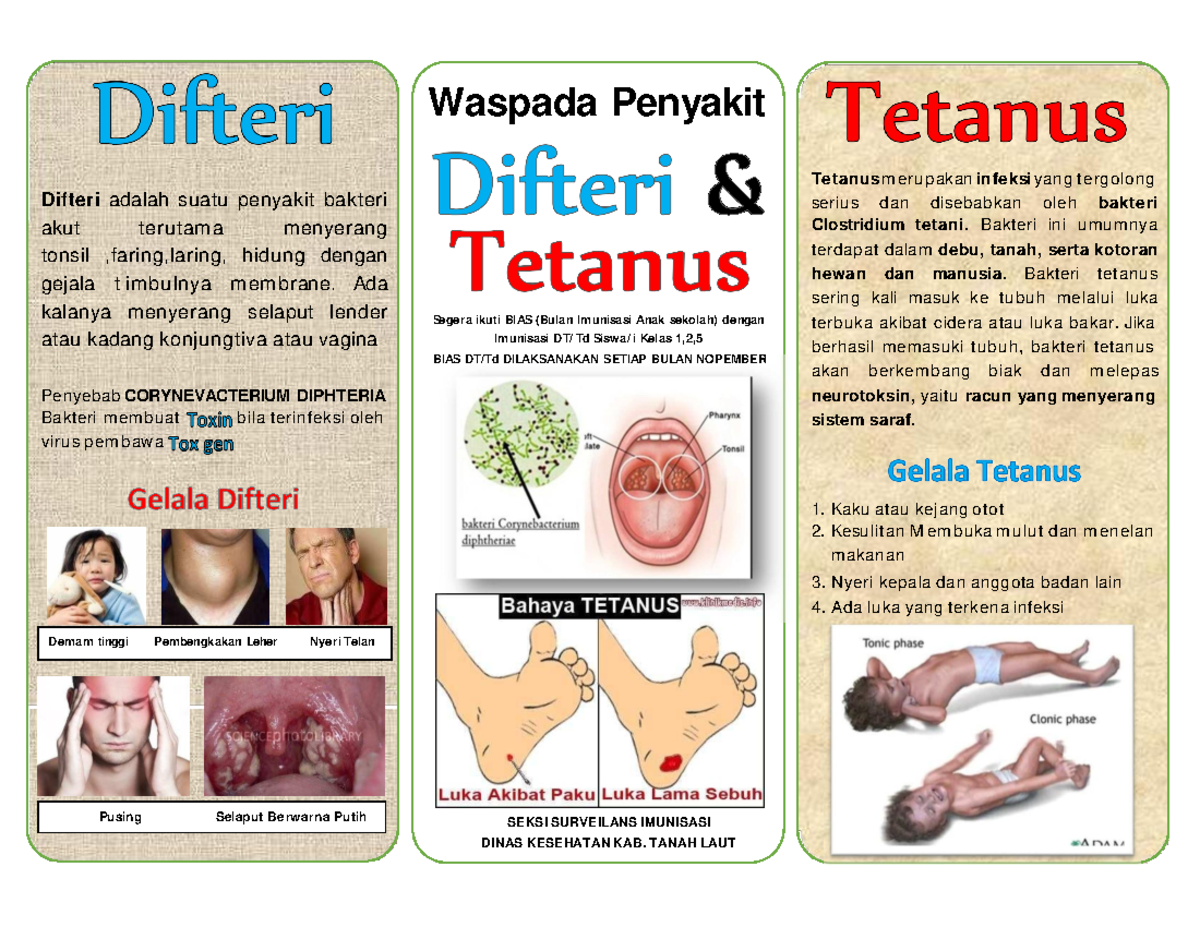 Leaflet Brosur BIAS DT TD Tanah laut - Waspada Penyakit Difteri adalah ...