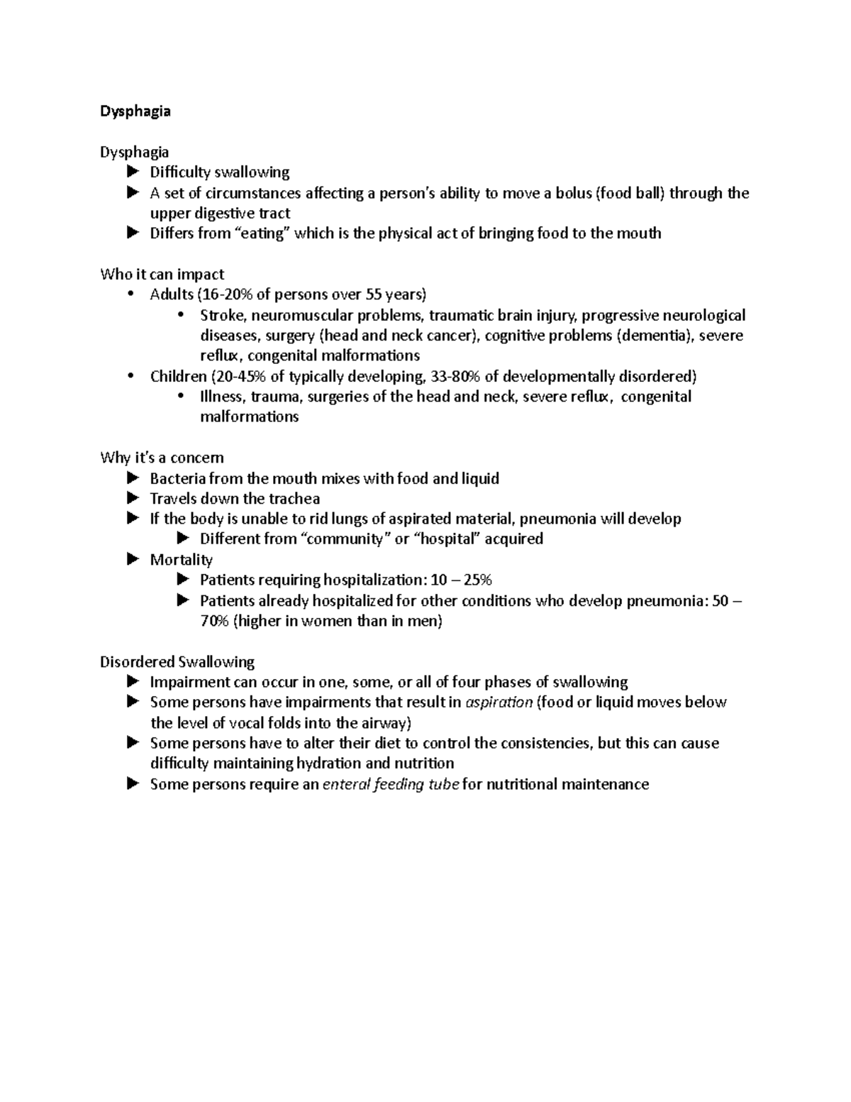 2230 Dysphagia - Dysphagia Dysphagia Difficulty swallowing A set of ...