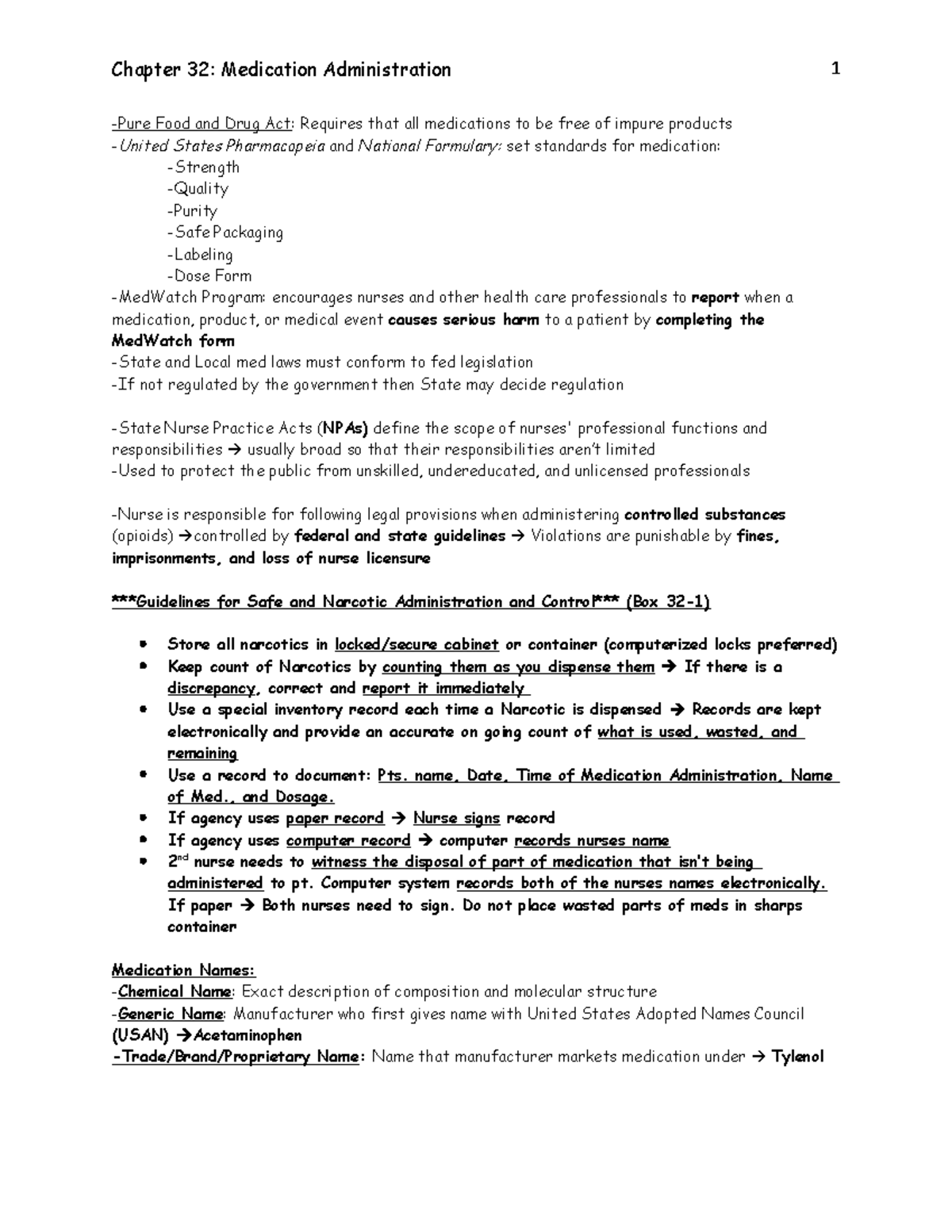 Chapter 32 Medication Administration Notes - Chapter 32: Medication ...