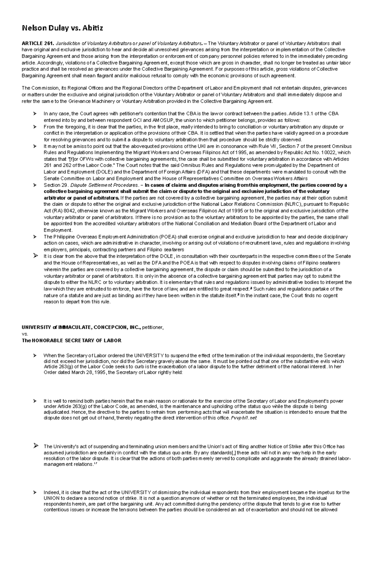 Consolidated Case principles - Nelson Dulay vs. Abitiz ARTICLE 261 ...