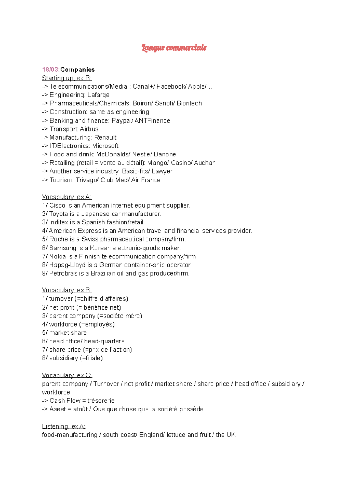 Anglais langue commerciale - Langue commerciale 18/03:Companies ...