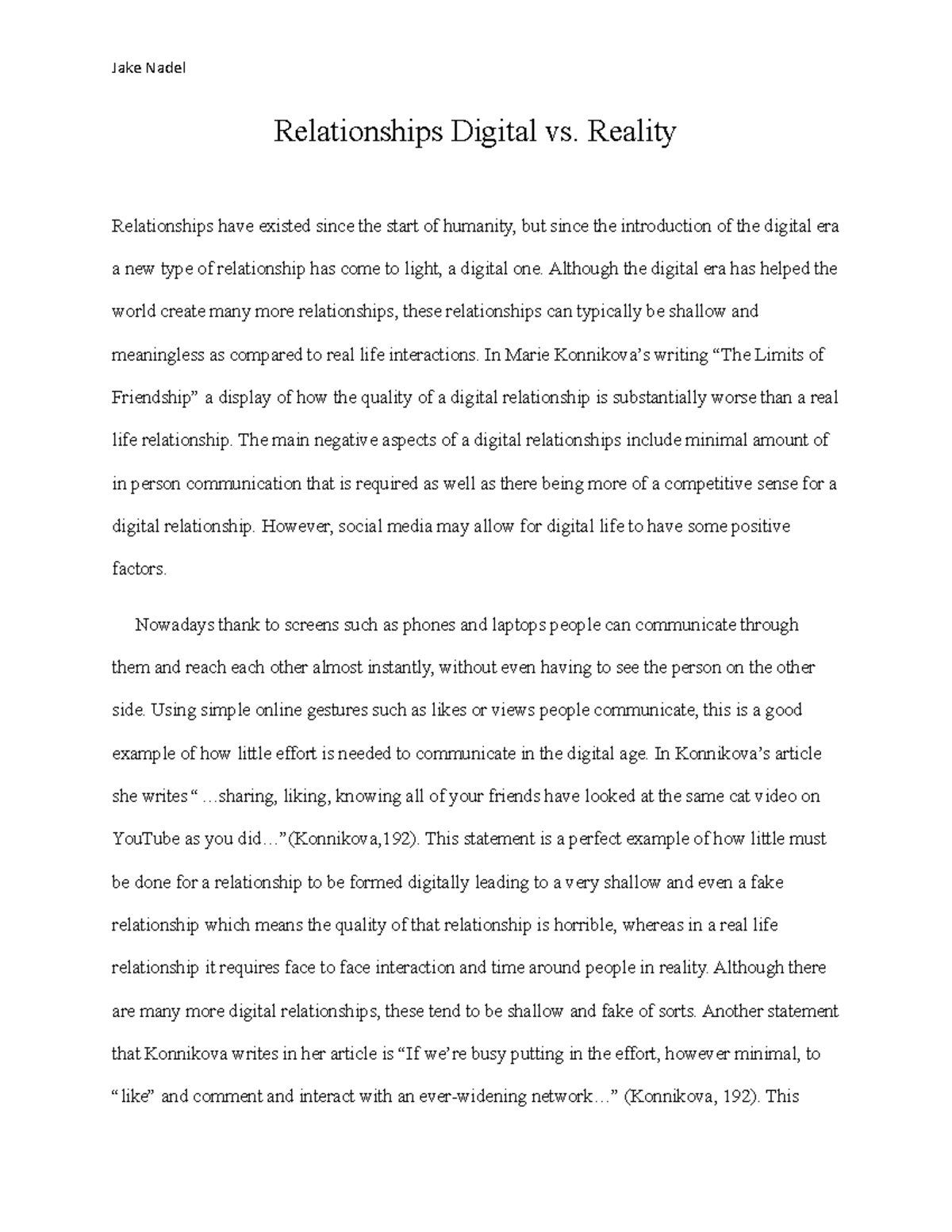 Digital vs reality - ..... - Relationships Digital vs. Reality ...