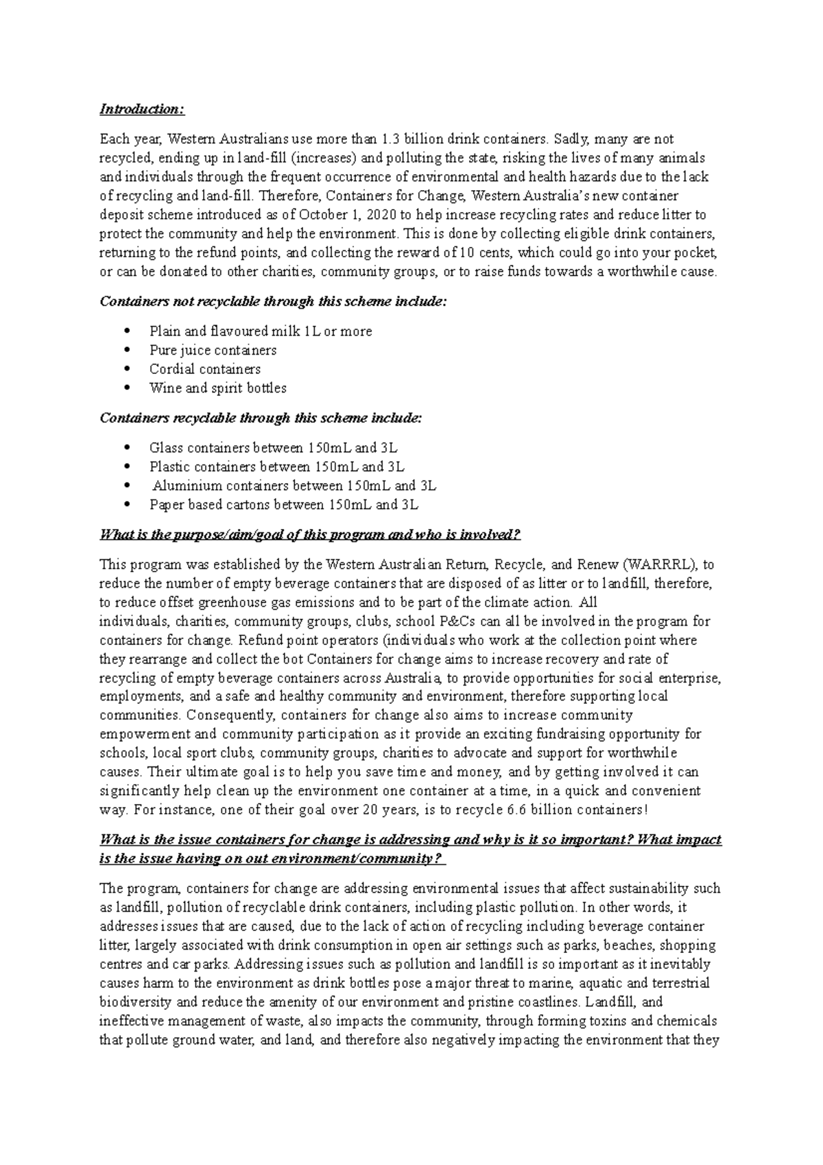 Community Development the Project - Introduction: Each year, Western ...