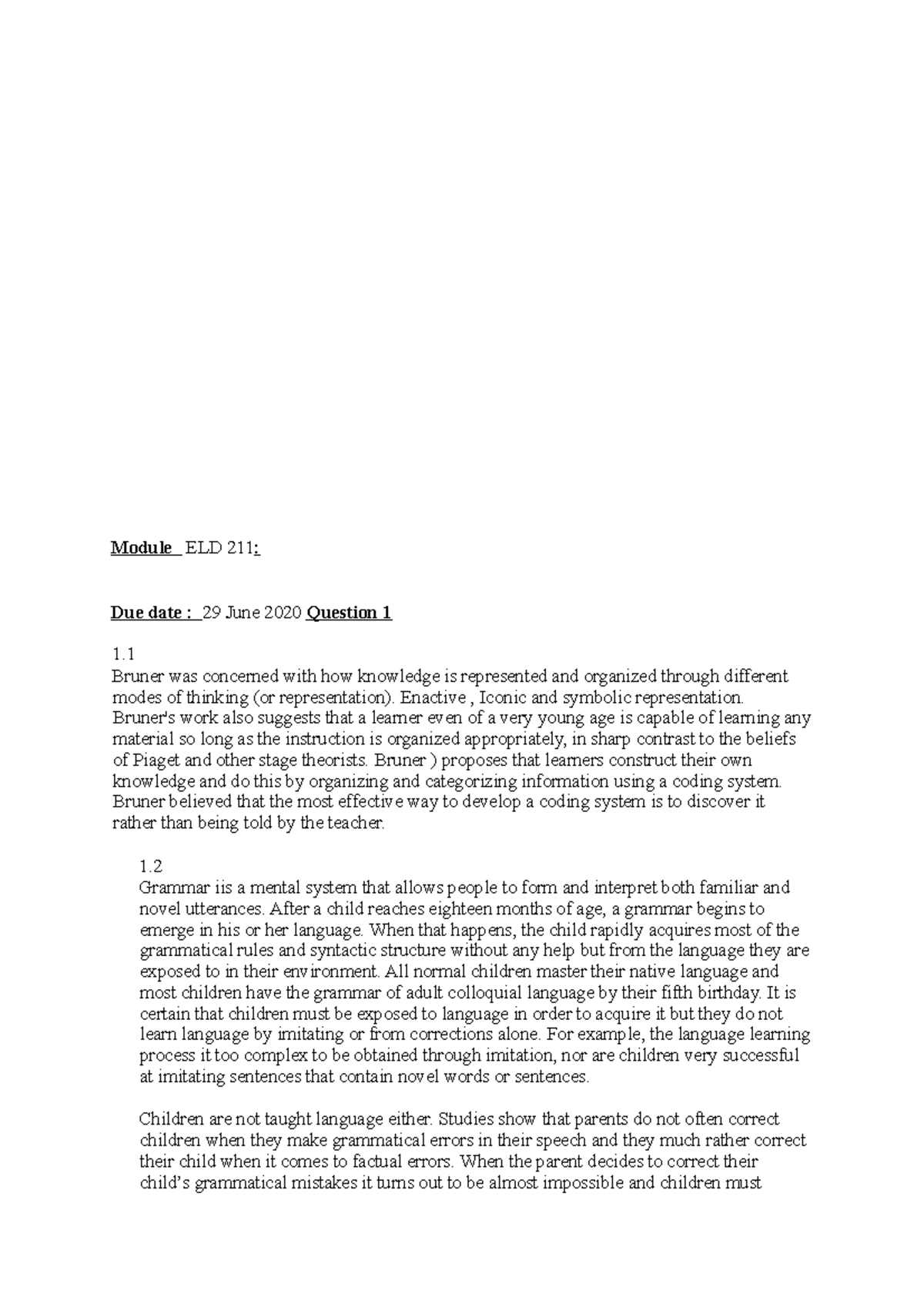 Sample/practice exam 12 August Spring 2020, answers - Module ELD 211 ...