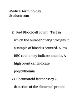 21 - notes - Student docu Medical terminology Diagnostic procedures ...