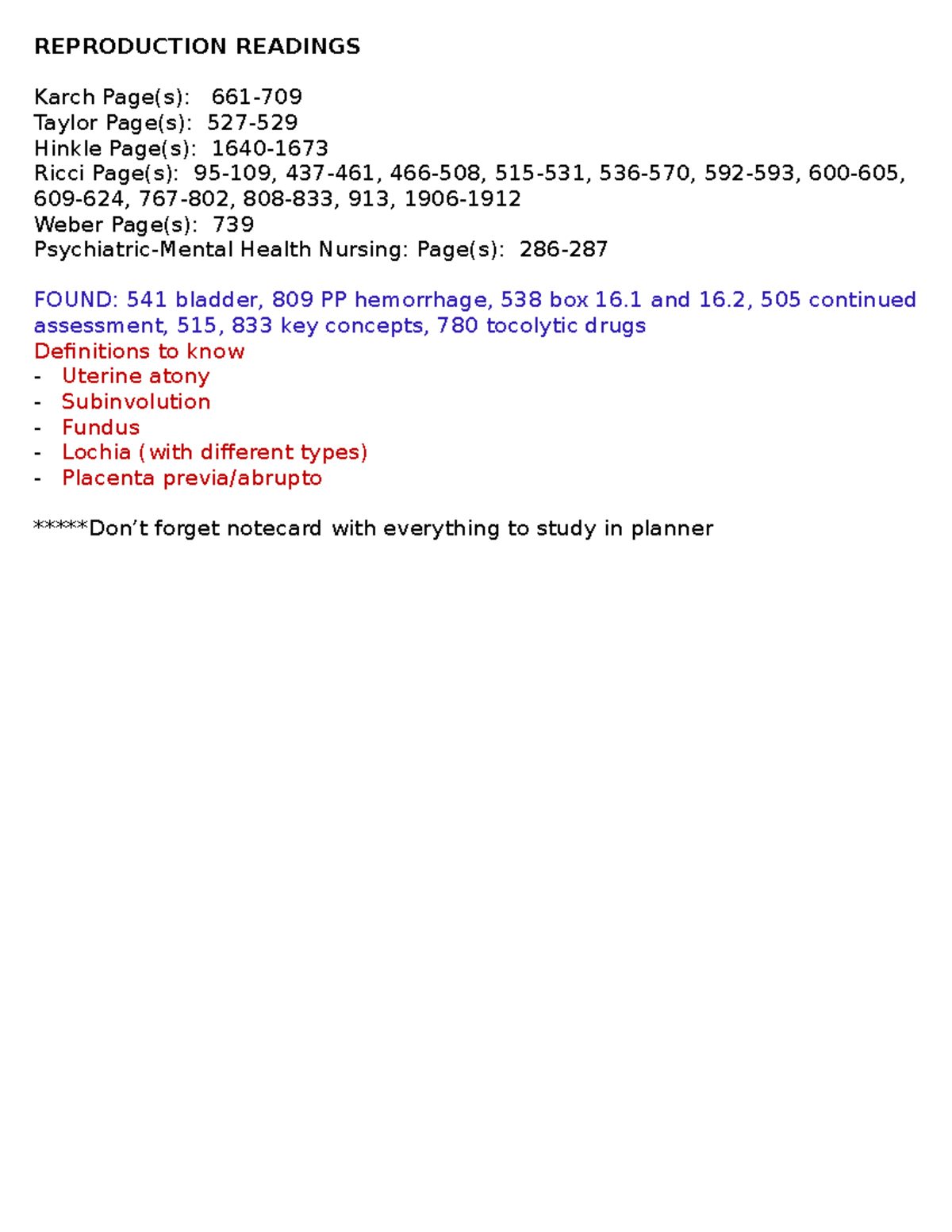 Reproduction book notes - REPRODUCTION READINGS Karch Page(s): 661 ...