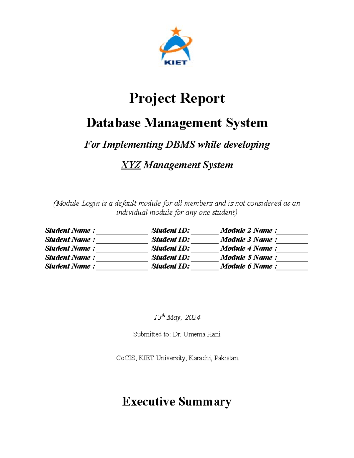 DBMS Final Project Report 2024 - Project Report Database Management System ####### For ...