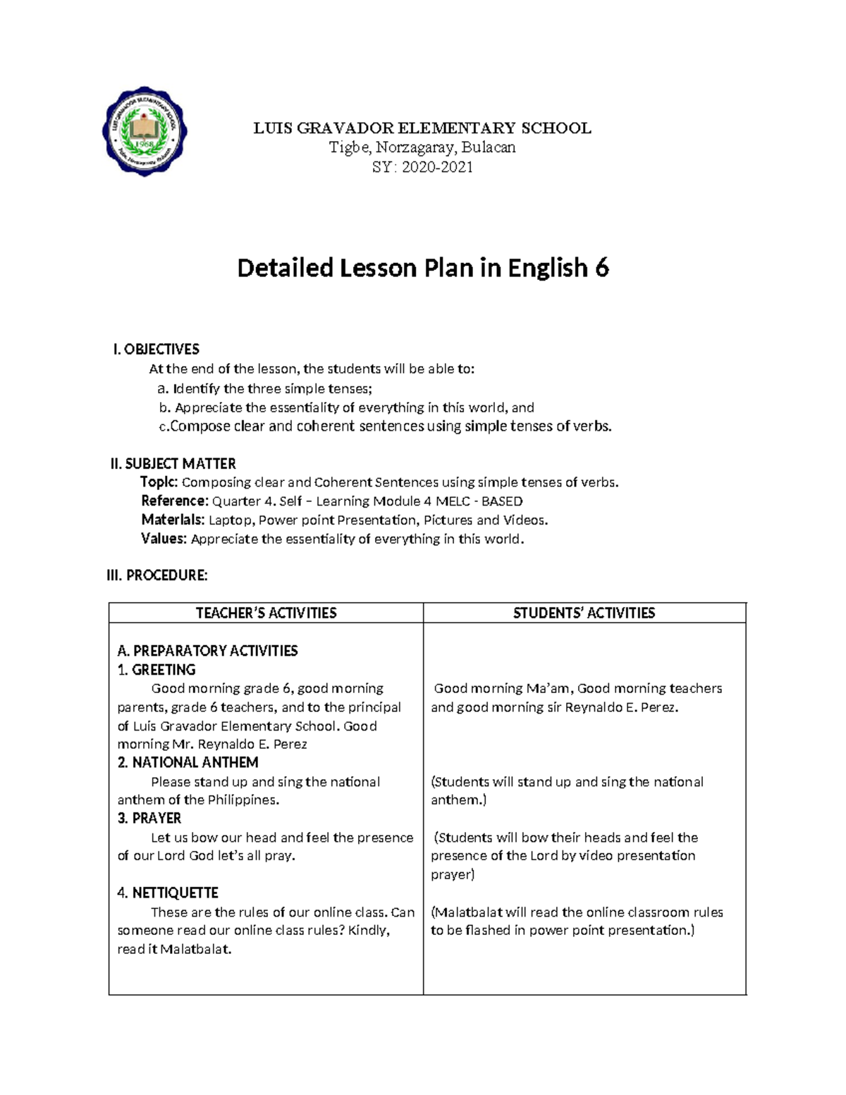 508939544 Detailed Lesson plan for demo Engli Copy - LUIS GRAVADOR ...