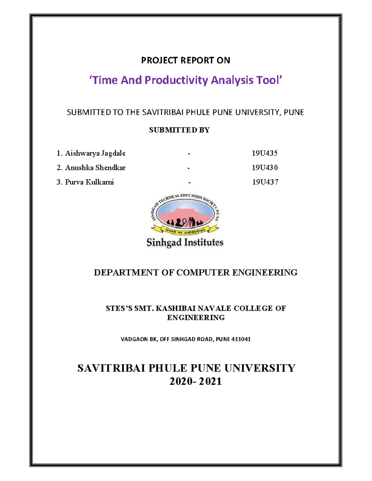 DBMS report project - PROJECT REPORT ON ‘Time And Productivity Analysis ...