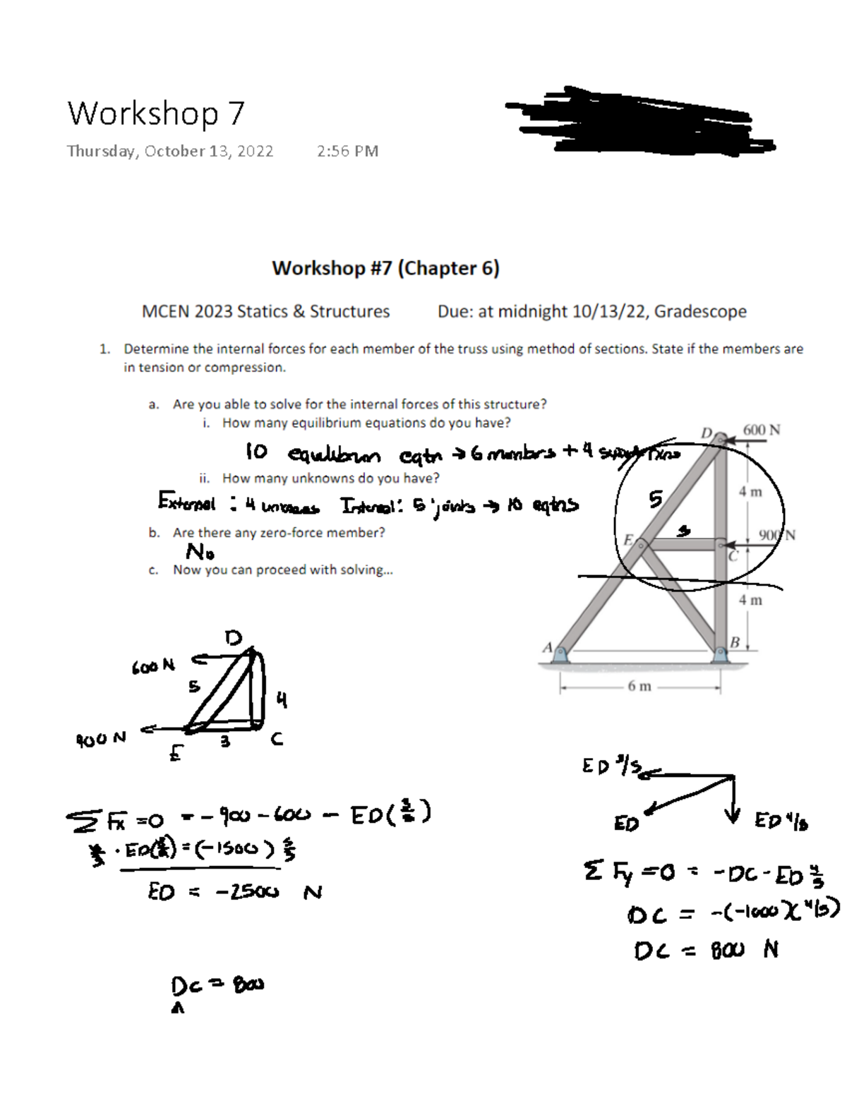 Workshop 7 - Professor: Lynch, Maureen Ellen - MCEN 2023 - Workshop 7 ...