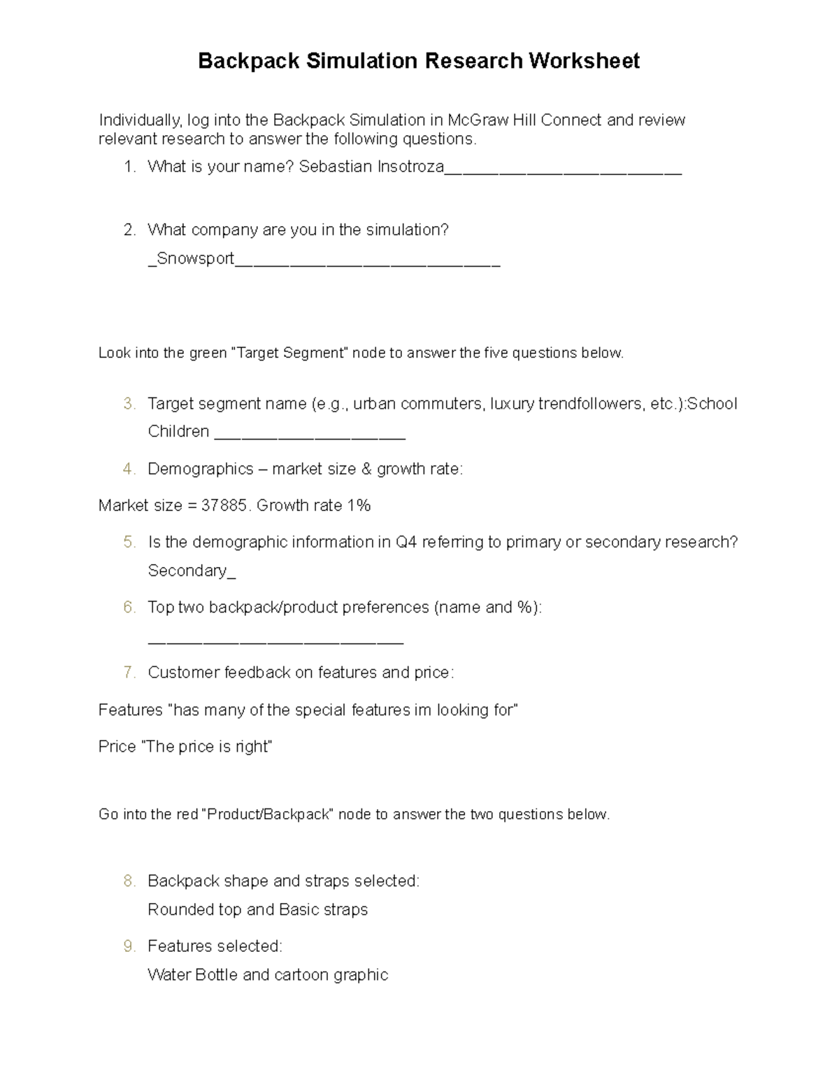 Ch 4 Marketing Research - Simulation - Worksheet (1) 2 - Backpack ...