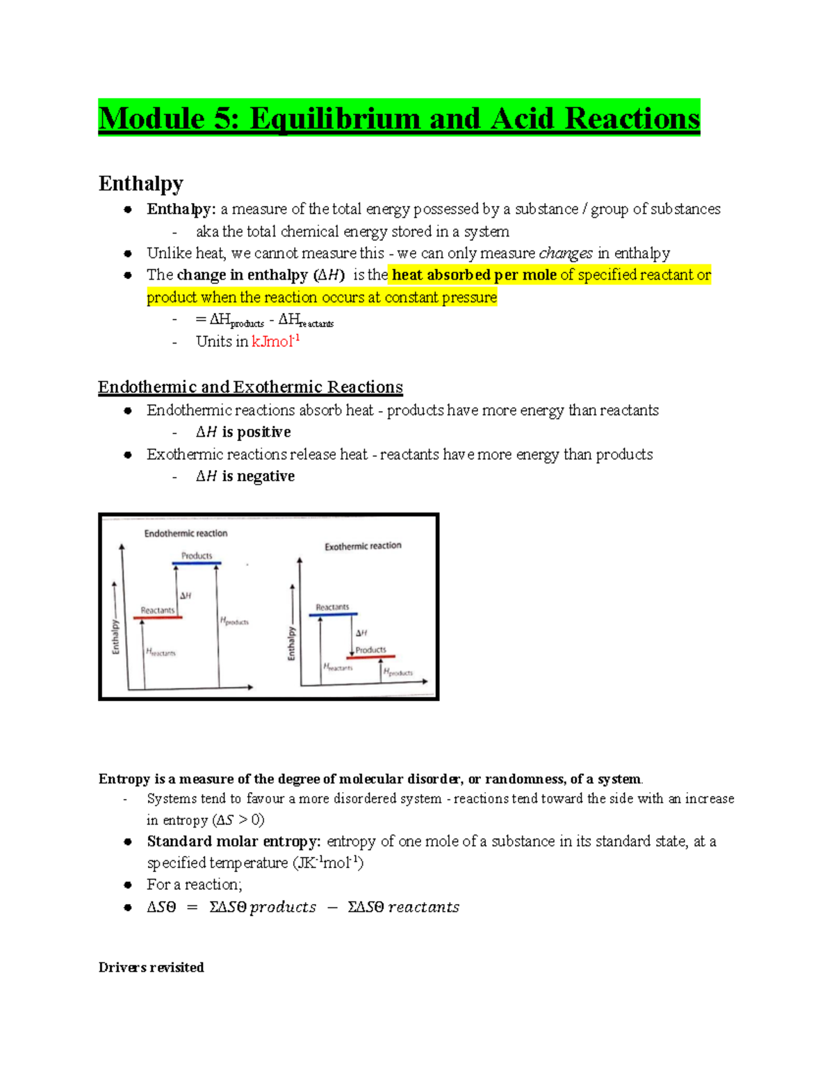 Chemsitry HSC Notes Module 5 - Module 5: Equilibrium and Acid Reactions ...