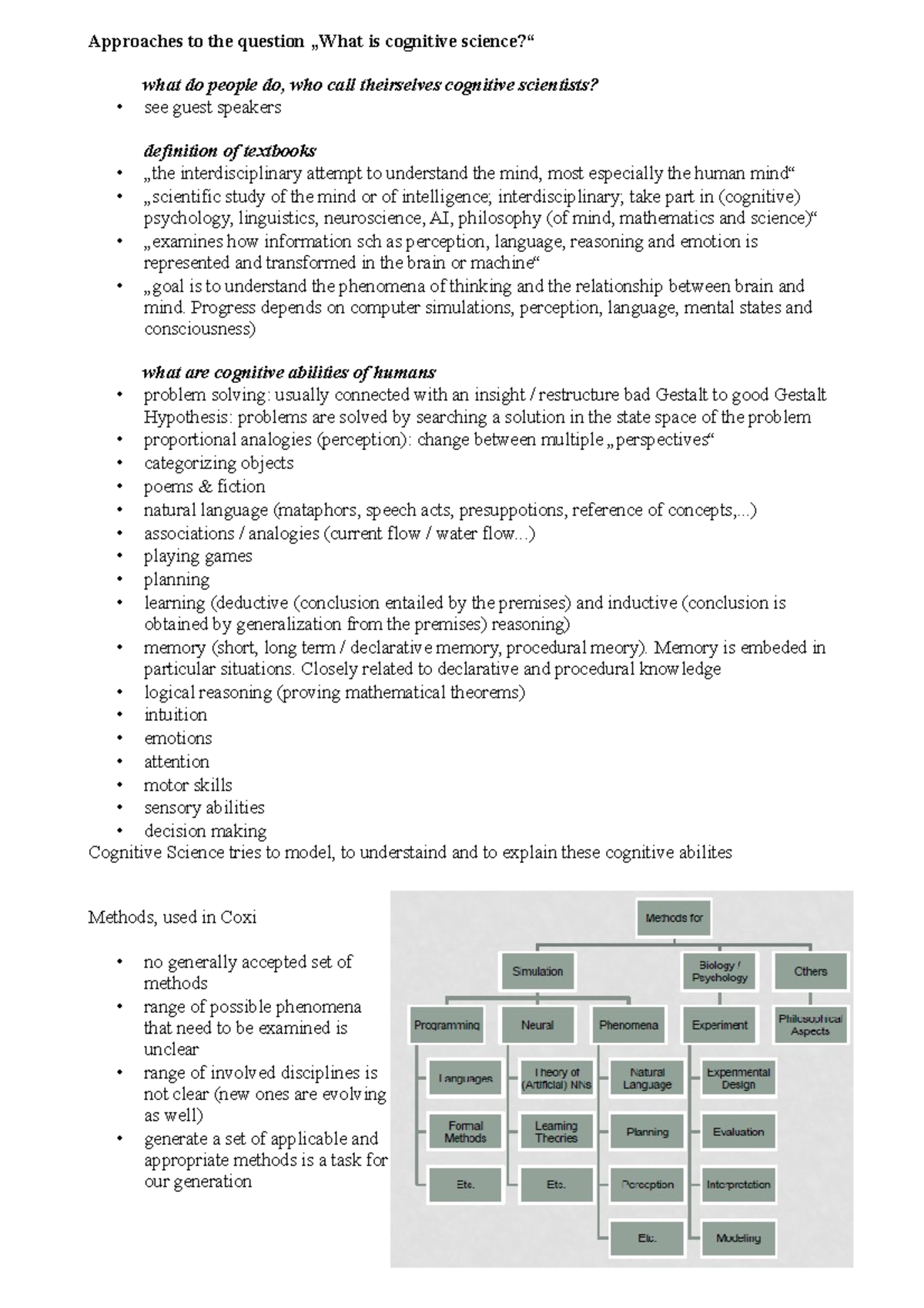 Foundations of Cognitive Science Summary 10-11 - Approaches to the ...