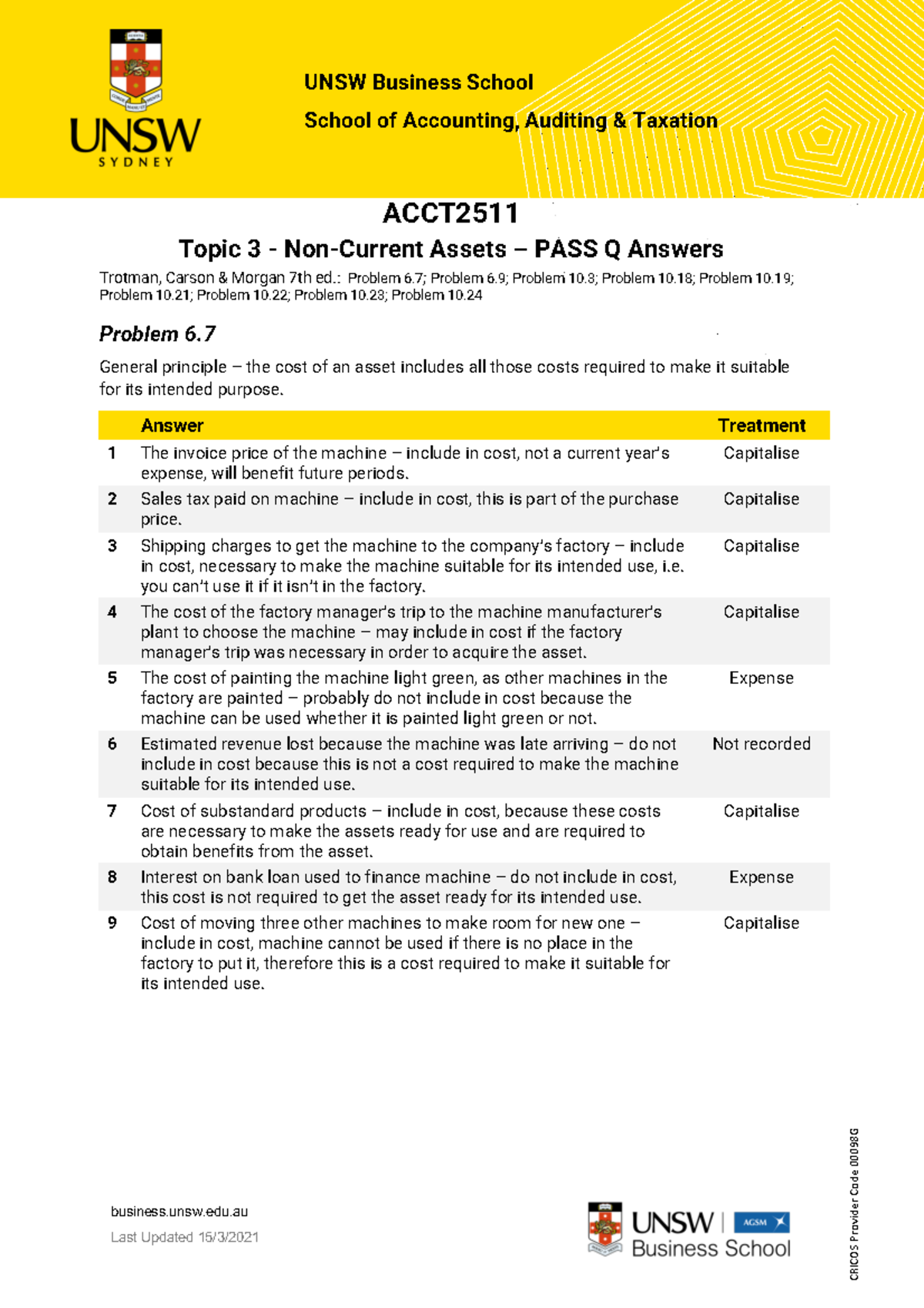 Topic 3 PASS Question Answers 2021T3 - CRICOS Provider Code 00098G UNSW ...