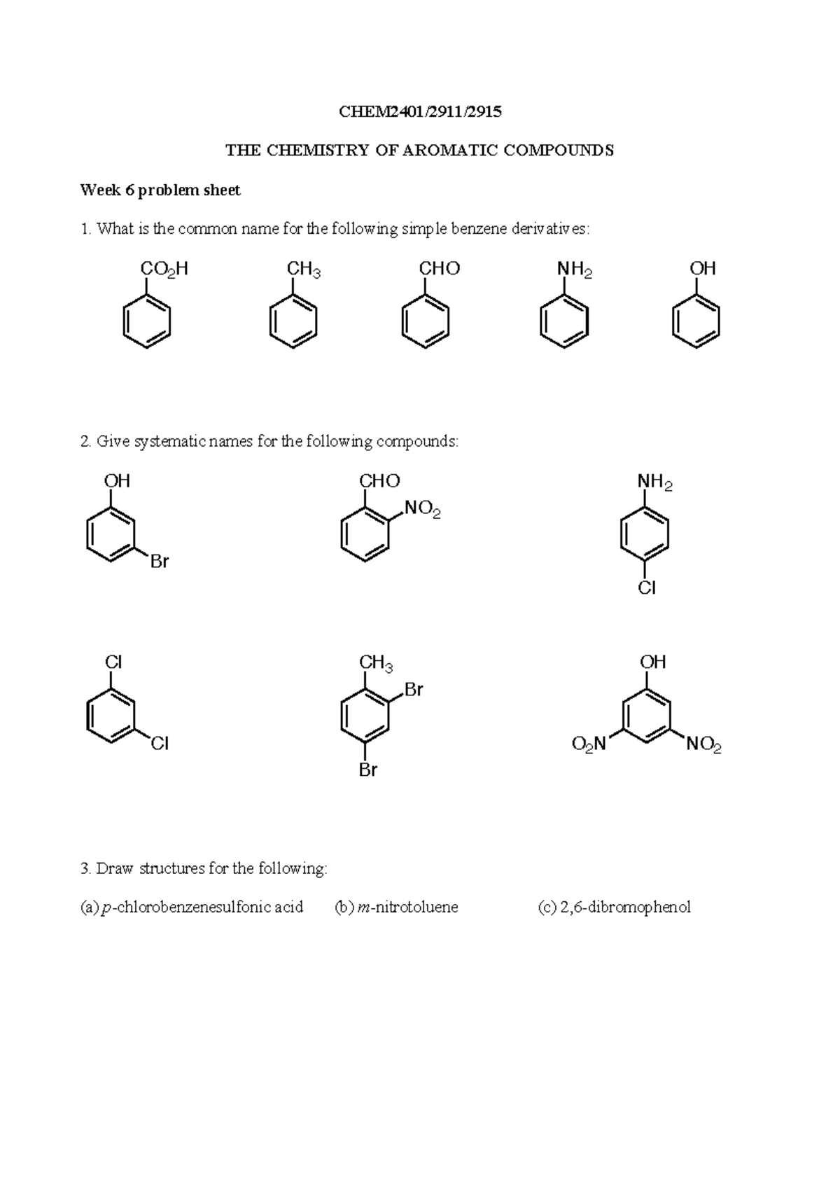 Problems 06 - CHEM2401 Wk 6 Homework Sheet - CHEM2401/2911/2915 THE ...