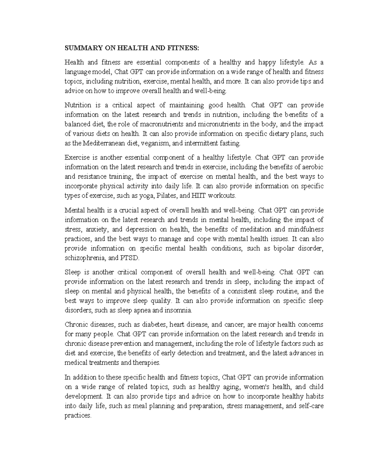 Summary on Health AND Fitness - SUMMARY ON HEALTH AND FITNESS: Health ...