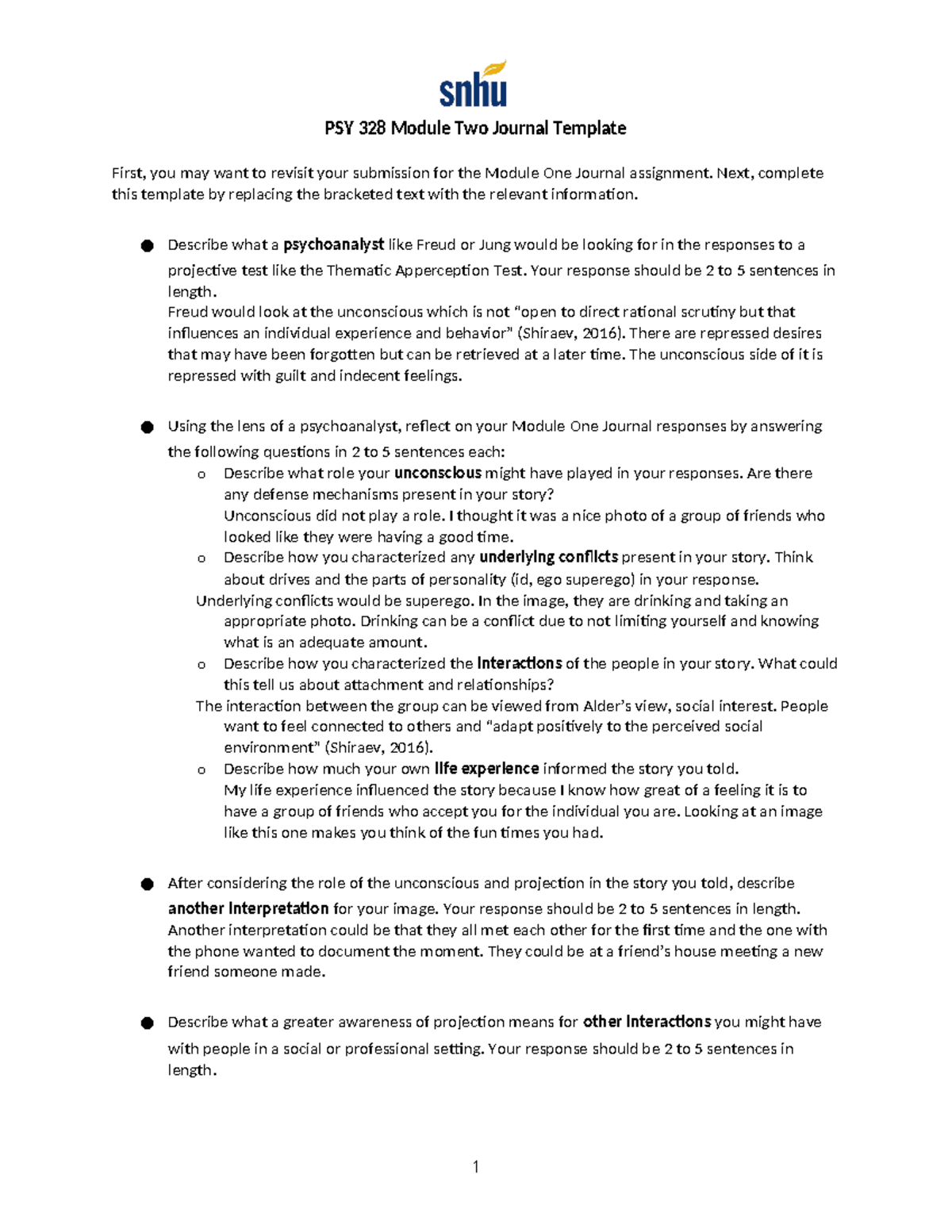 PSY 328 Module Two Journal Template - PSY 328 Module Two Journal Template First, you may want to ...
