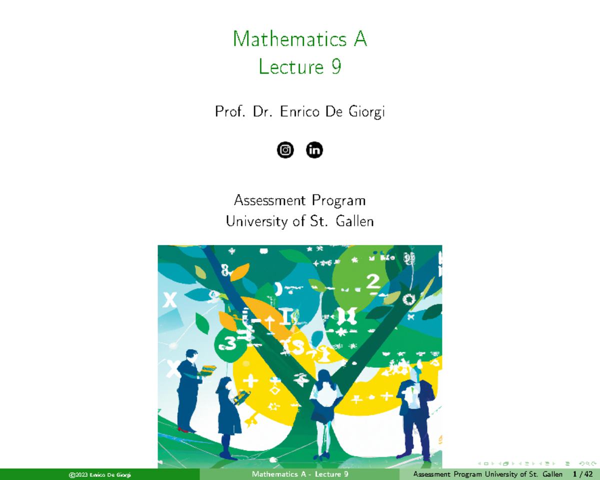 10 lecture maths - Mathematics A Lecture 9 Prof. Dr. Enrico De Giorgi ...
