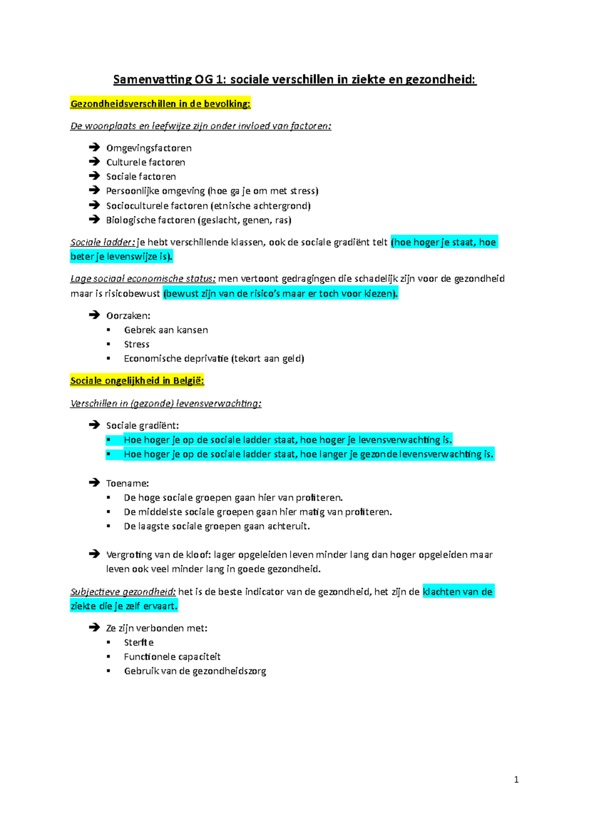 OG 1 sociale verschillen in ziekte en gezondheid - Samenvatting OG 1 ...