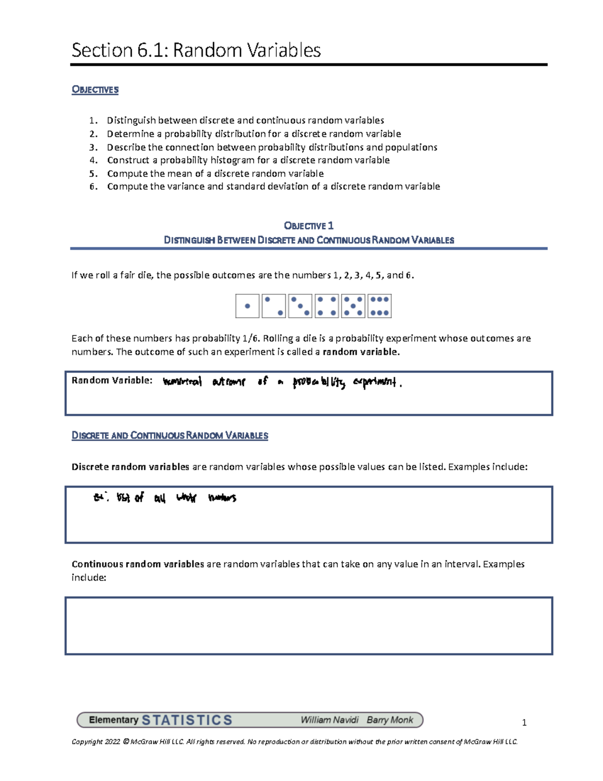 Section 06 01 Notes - 1 OBJECTIVES Distinguish between discrete and ...
