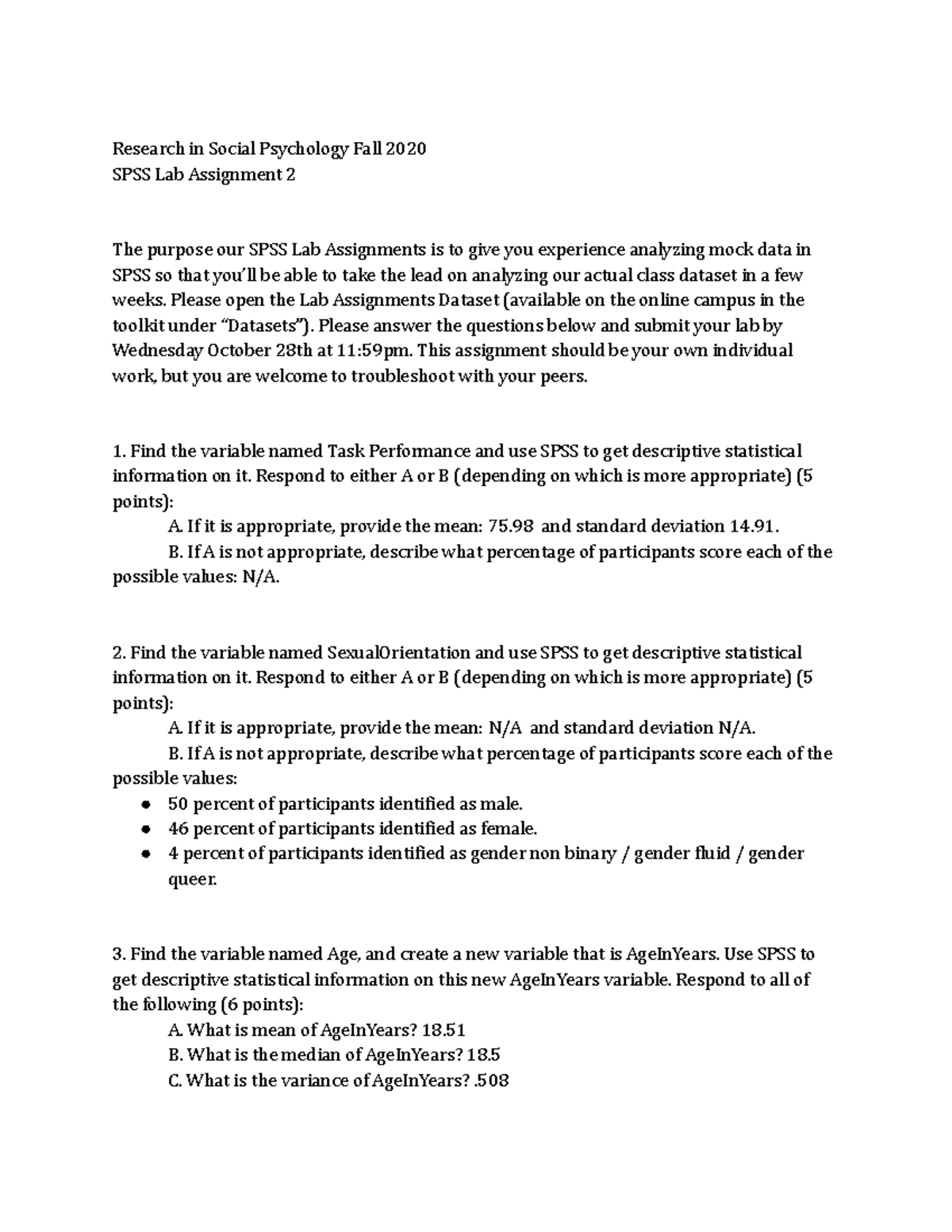 SPSS Lab Assignment 2 -2 - Research in Social Psychology Fall 2020 SPSS ...