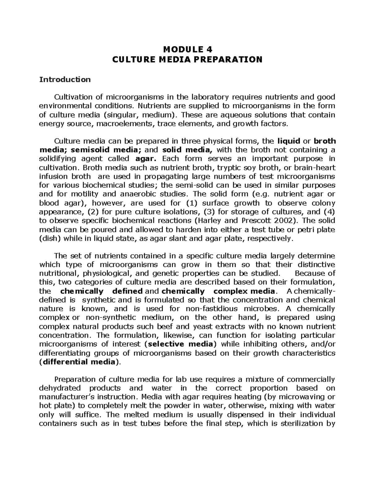 Module 4 Lab Guide BSY - MODULE 4 CULTURE MEDIA PREPARATION ...
