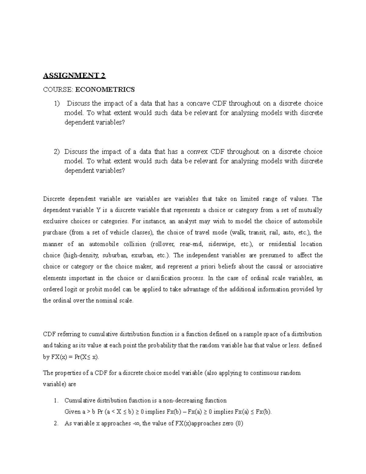 Assignment Assignment 2 Course Econometrics 1 Discuss The Impact Of A Data That Has A