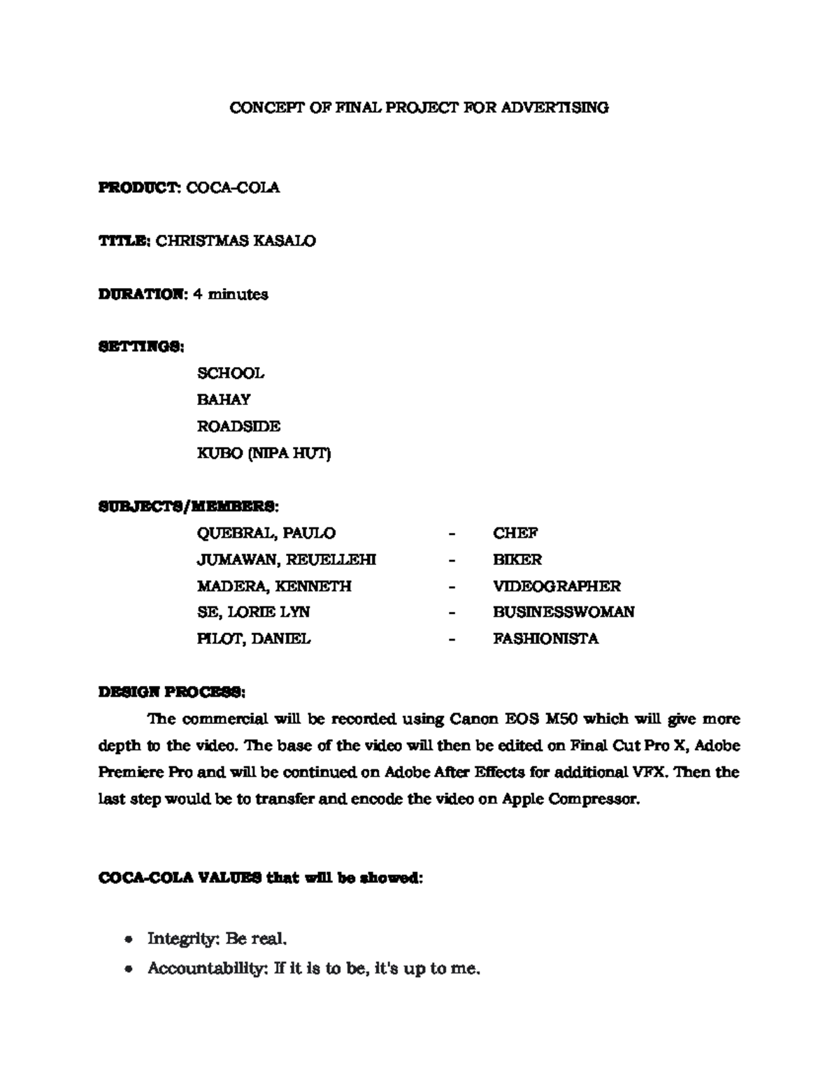 Concept FOR Video Commercial - Advertising - CONCEPT OF FINAL PROJECT ...