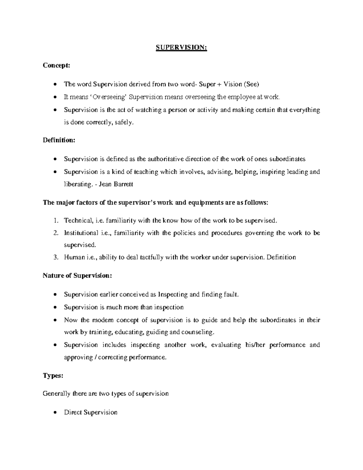 Unit 10-full supervision - SUPERVISION: Concept: The word Supervision ...