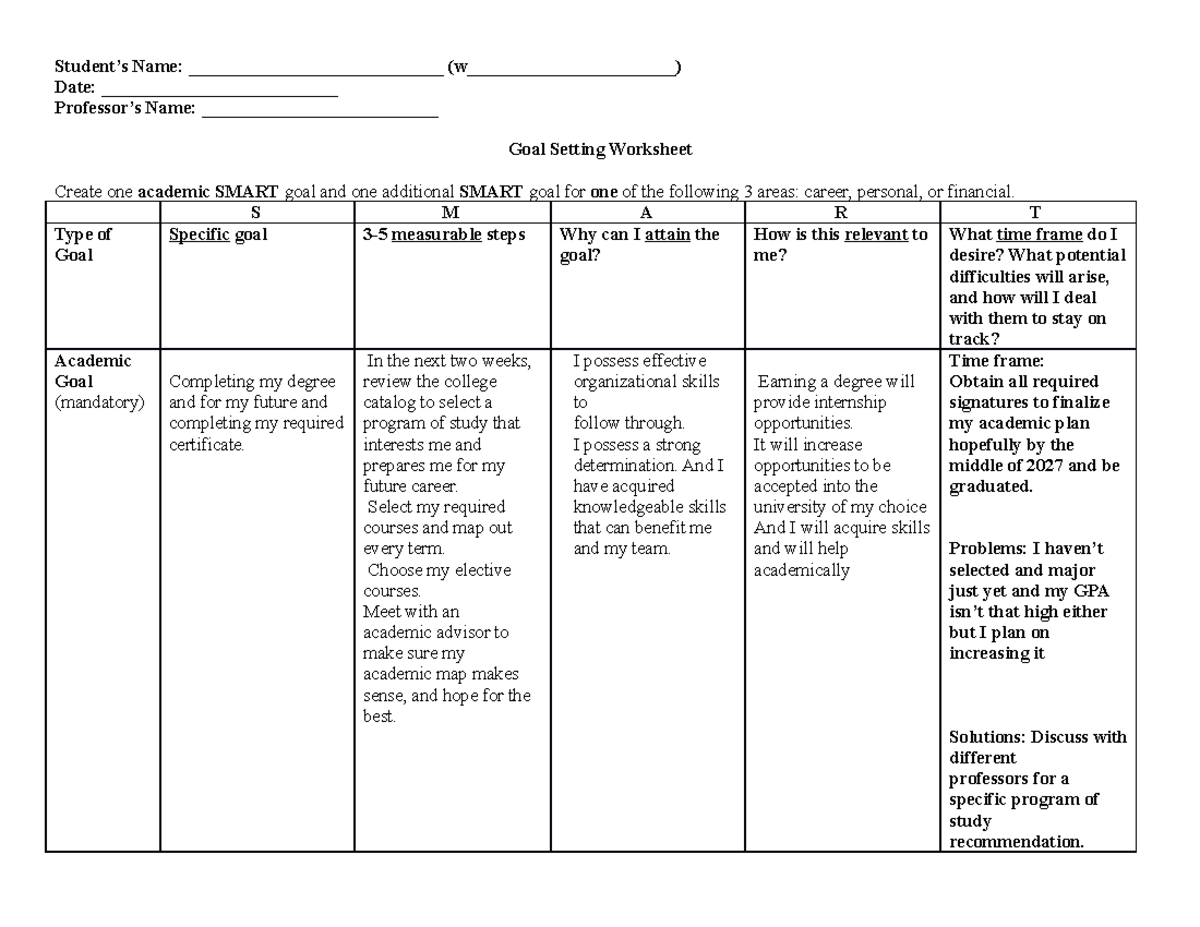 Goal Setting Worksheet 2020 (71)-1-1 - Student’s Name ...
