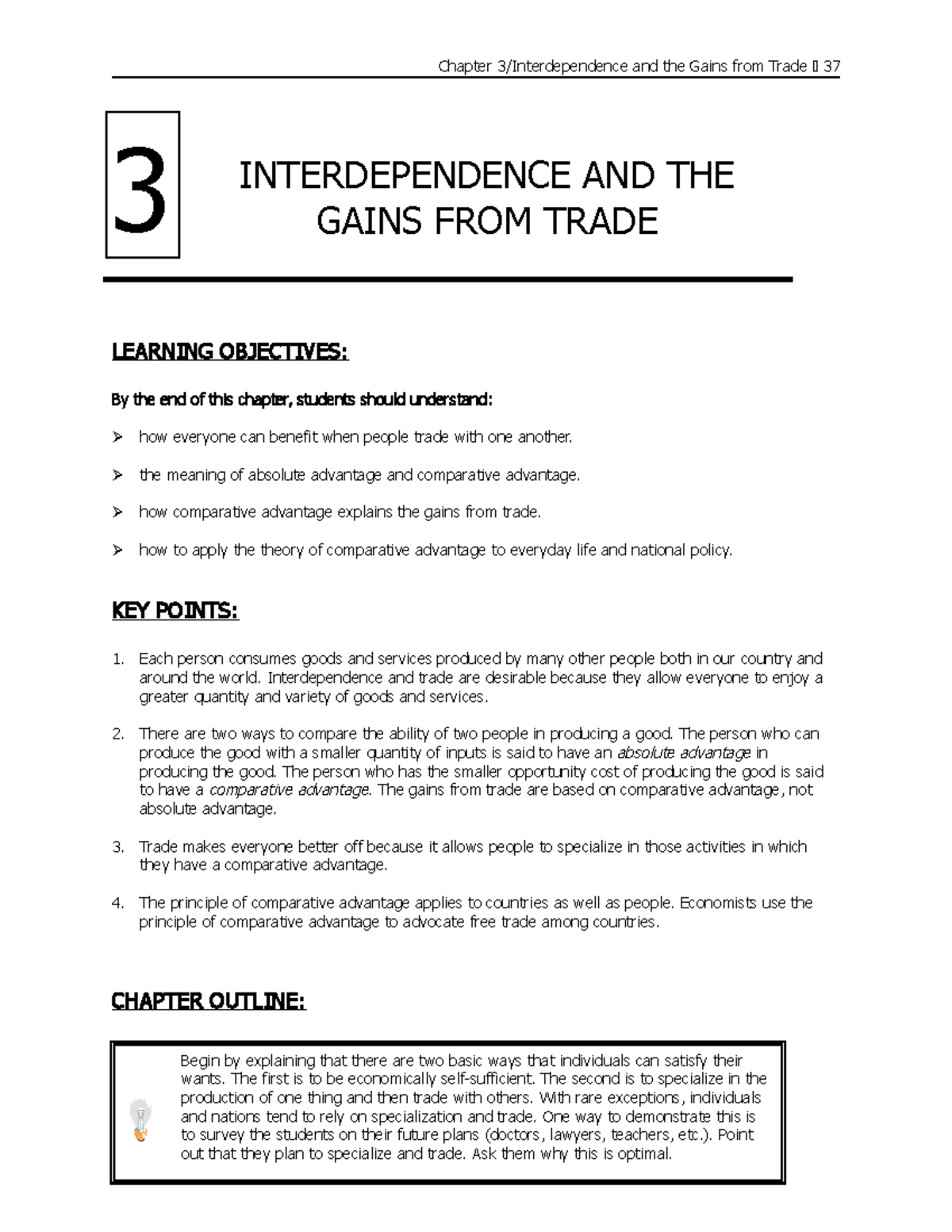 Gain from trade(Chap 3) - Chapter 3/Interdependence and the Gains from ...