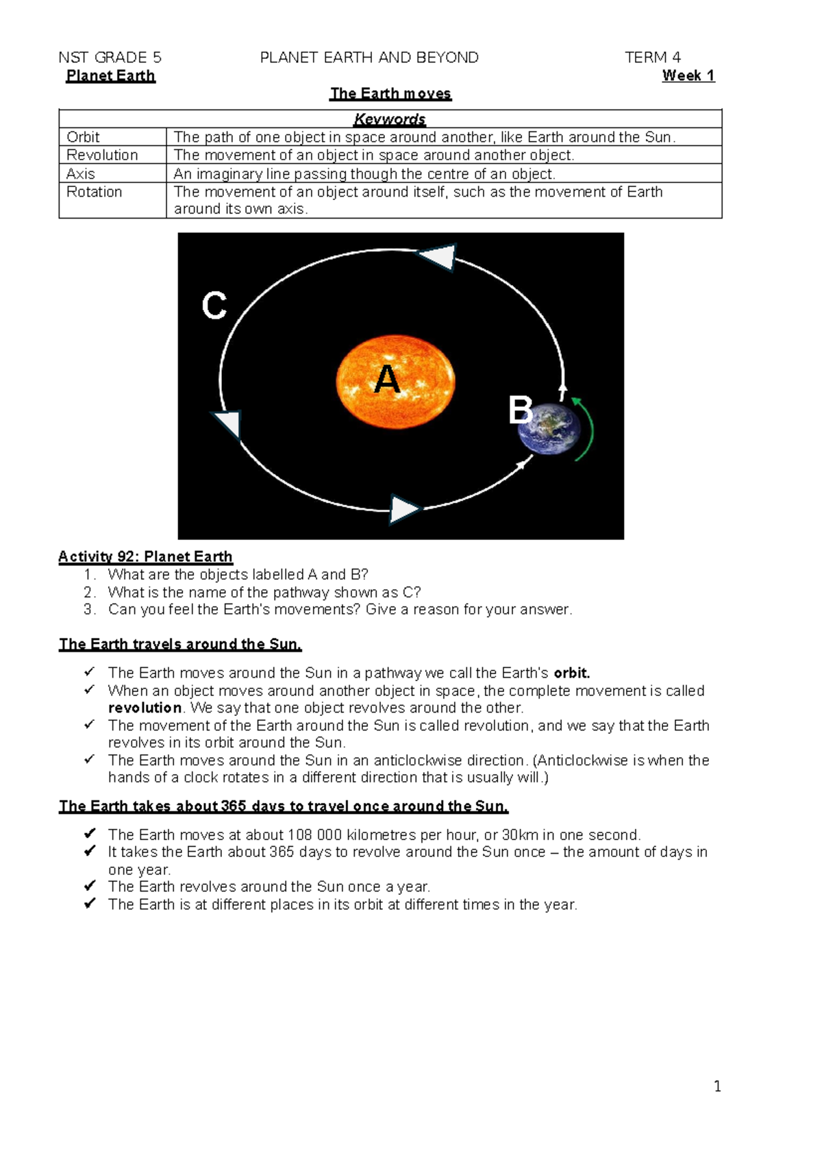 Grade 5 NST Term 4 booklet final - Planet Earth Week 1 The Earth moves ...