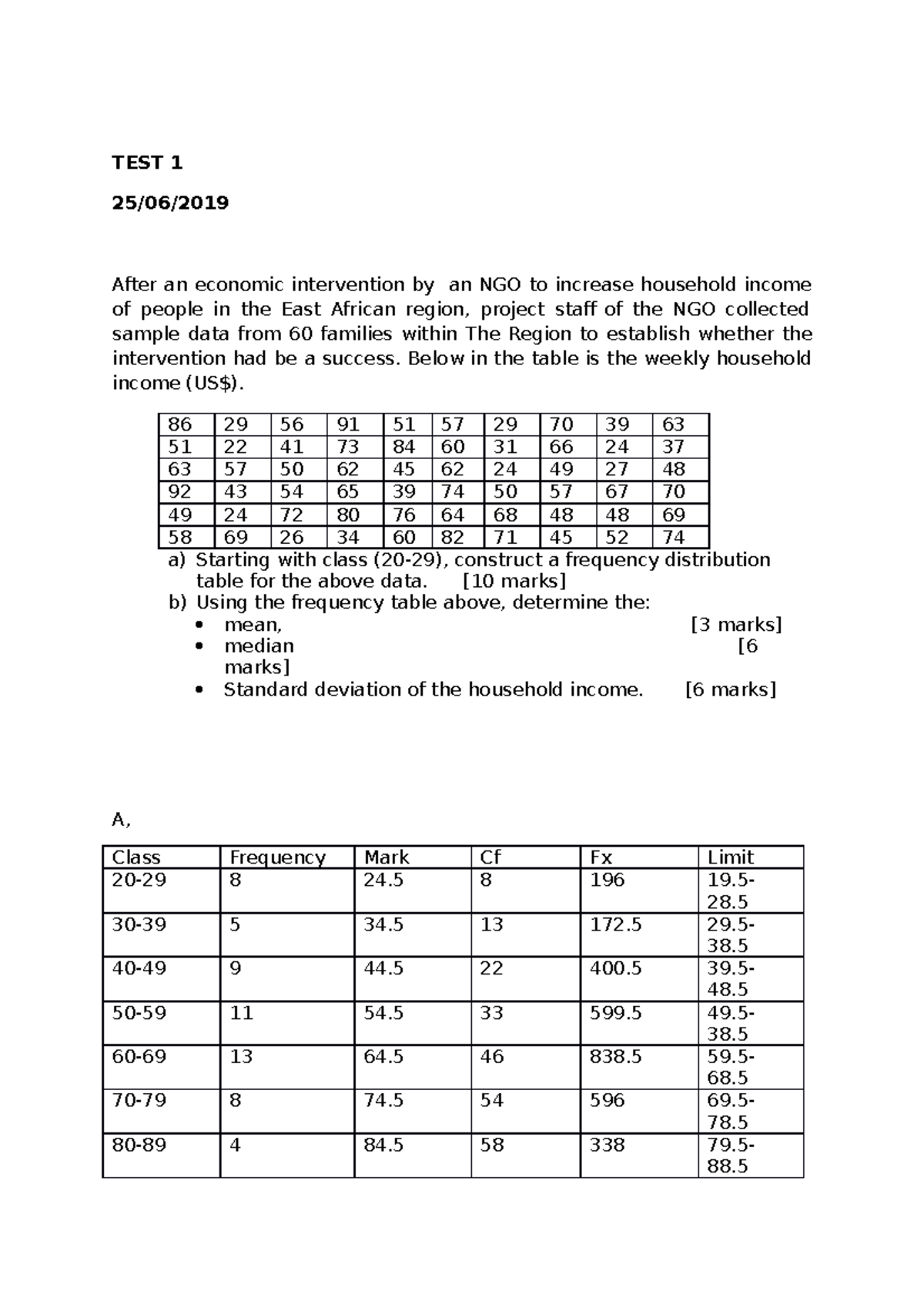 Quantitative Math - TEST 1 25/06/ After an economic intervention by an ...