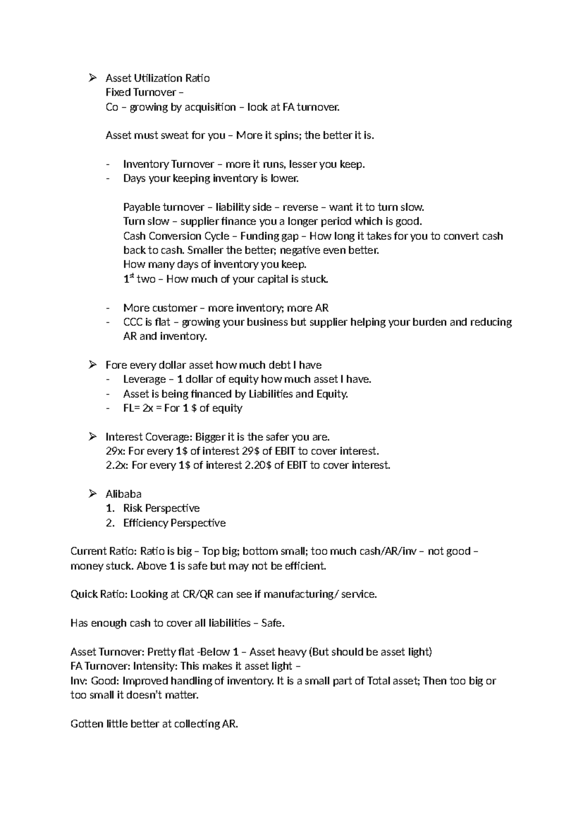 4- Corporate Finance Notes - Asset Utilization Ratio Fixed Turnover ...