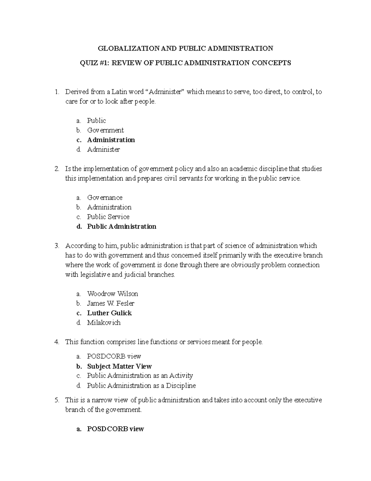 QUIZ 1 Globalization Public Administration - GLOBALIZATION AND PUBLIC ...
