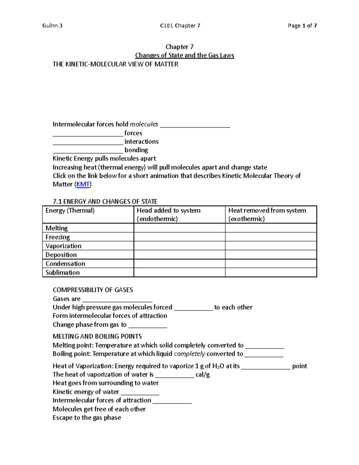 Chapter 7 Notes Changes of State and the Gas Laws F21 - Chapter 7 ...