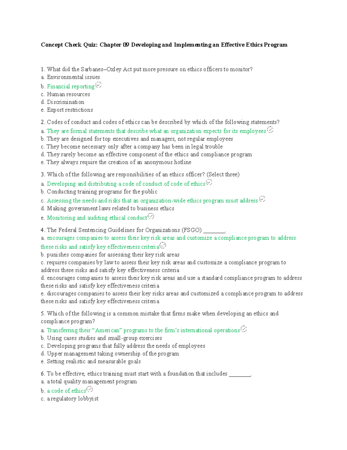 Concept Check Quiz Chapter 09 - Environmental issues b. Financial ...
