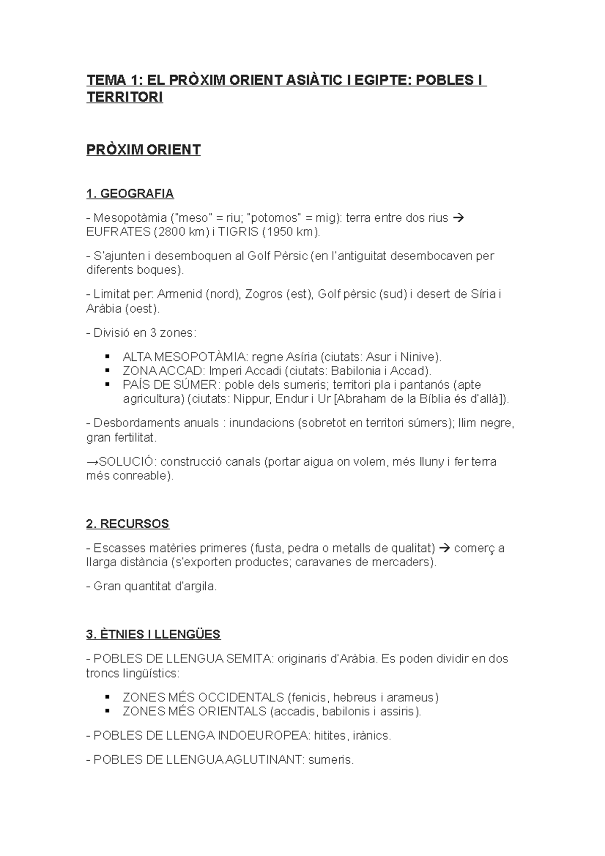 Apunts Història Antiga - TEMA 1: EL PRÒXIM ORIENT ASIÀTIC I EGIPTE: POBLES I TERRITORI PRÒXIM ...