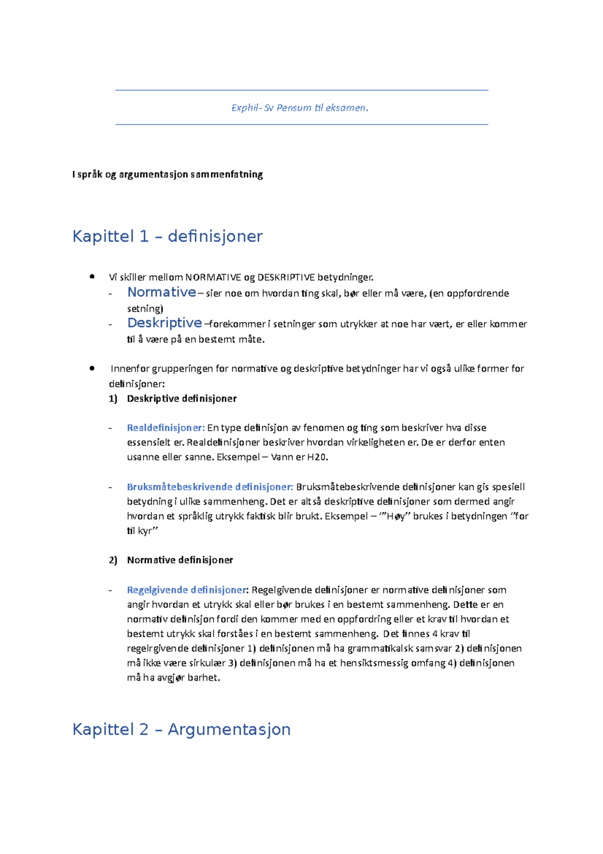 Sammendrag Exphil sv-eks - Exphil- Sv Pensum til eksamen. I språk og argumentasjon sammenfatning ...