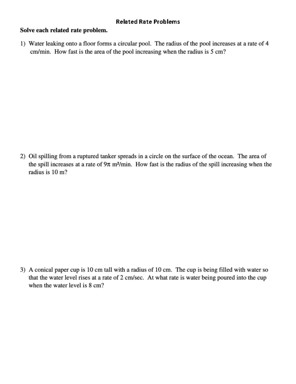 Related Rate Problems - Calculus practice - Linear Algebra - Related ...