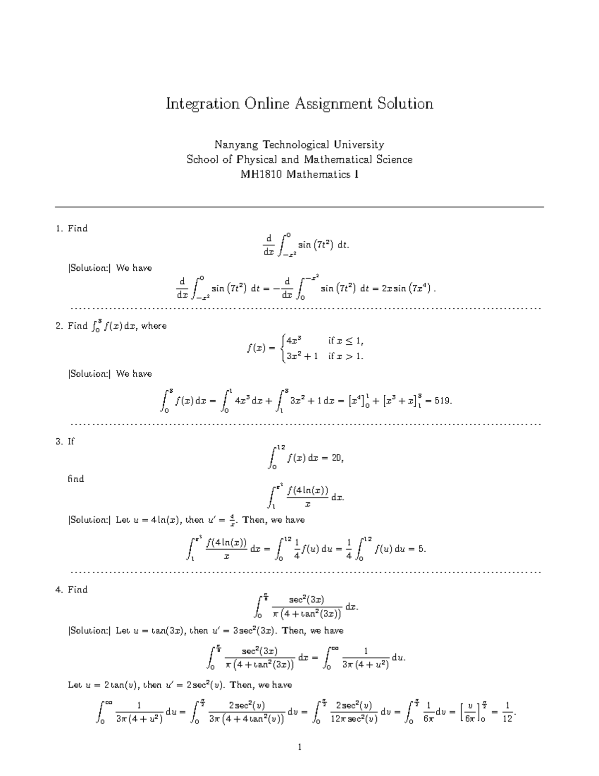 20S1 Integration Assignment - Integration Online Assignment Solution ...