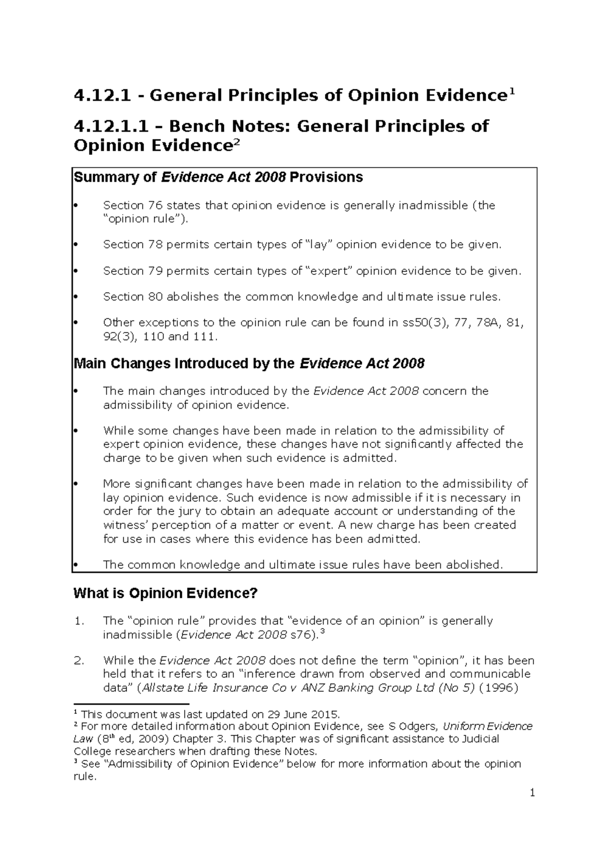 Opinion evidence - Bench Notes - General Principles - 4 - General ...