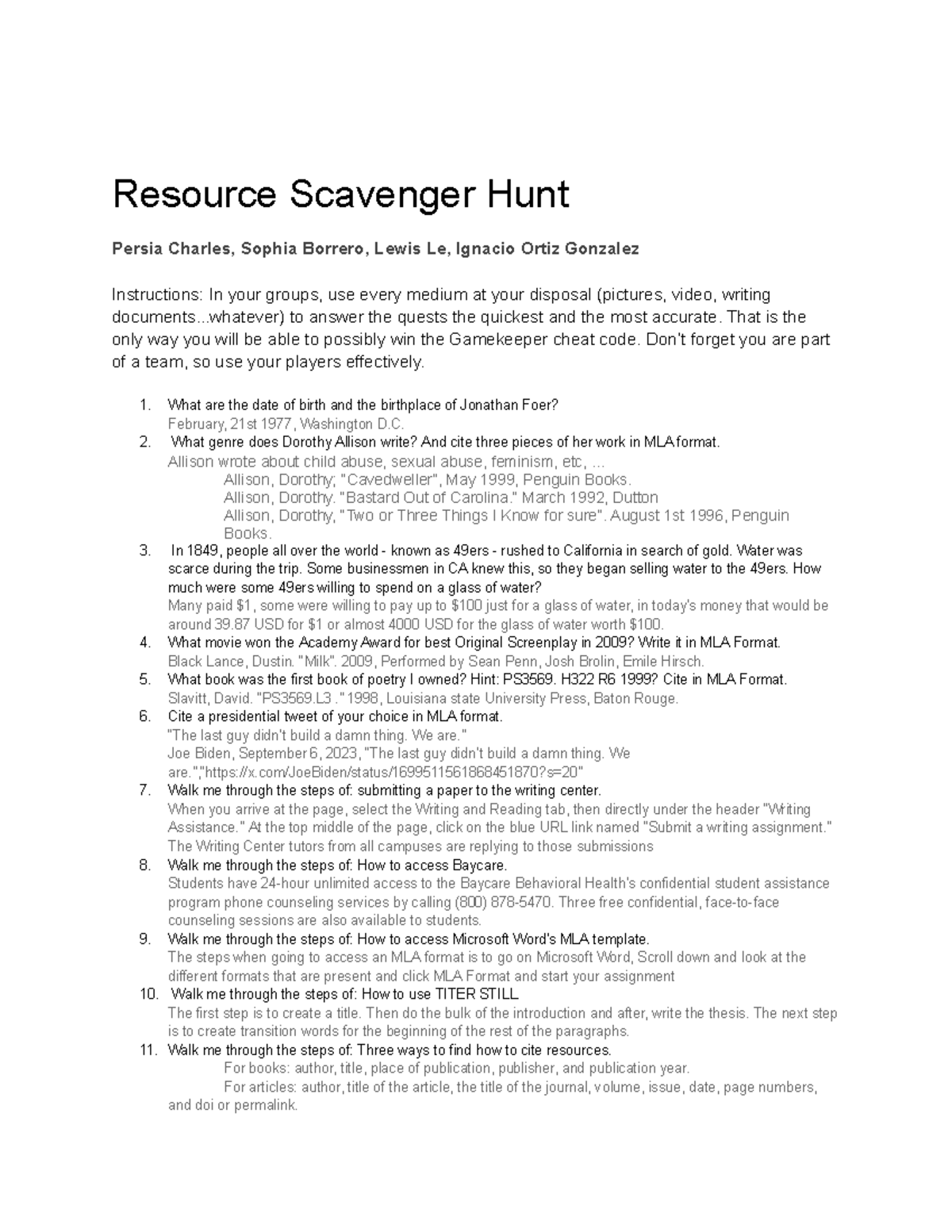 Resource scavenger hunt - Resource Scavenger Hunt Persia Charles ...