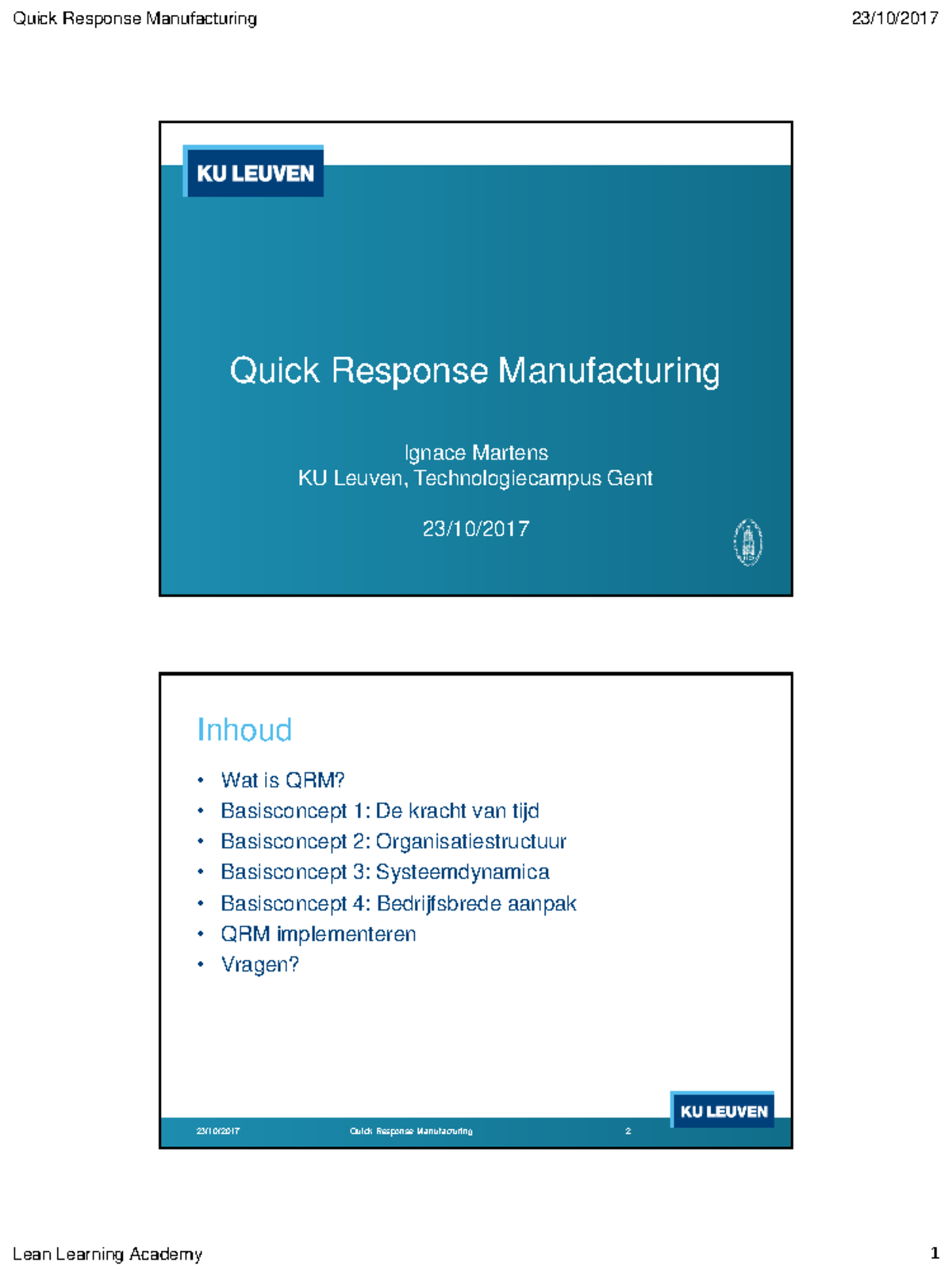 2017-10-23 QRM-introductie - Quick Response Manufacturing 23/10/2017 ...