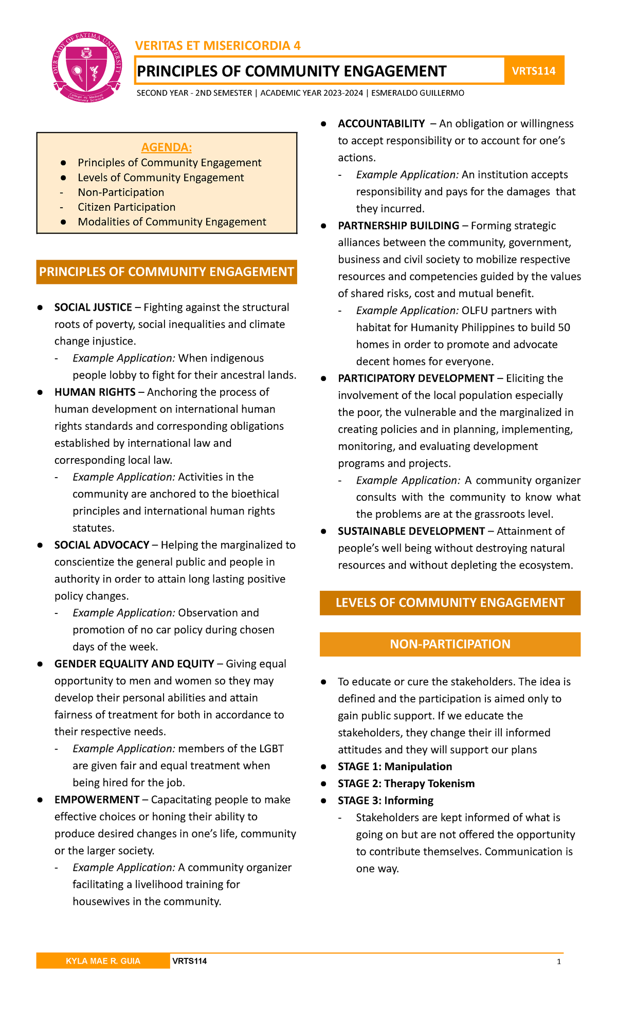 WEEK 3 Principles OF Community Engagement - VERITAS ET MISERICORDIA 4 ...